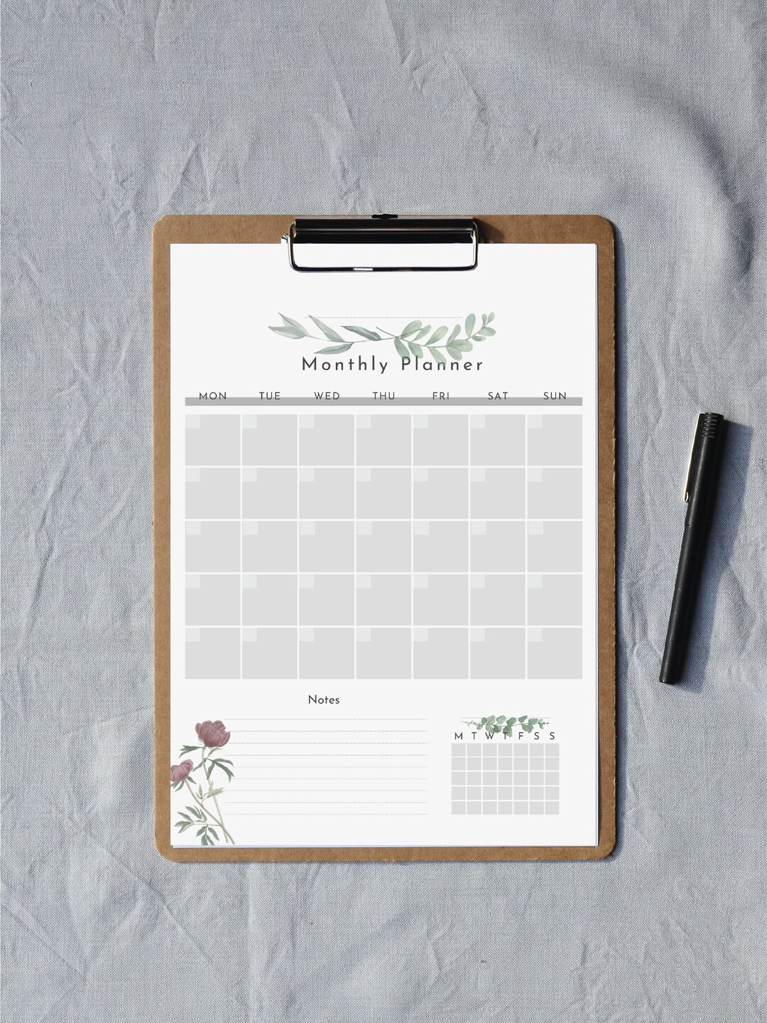 Monthly Calendar Floral Digital Undated Planner Monthly Printable ...