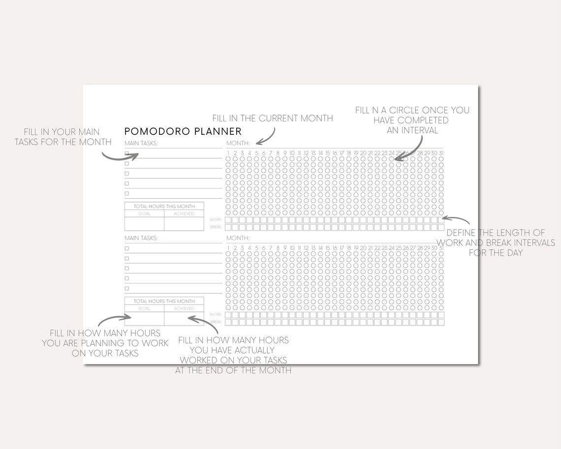 Printable Pomodoro Download Pomdoro Method Tracker Printable Pomodoro ...
