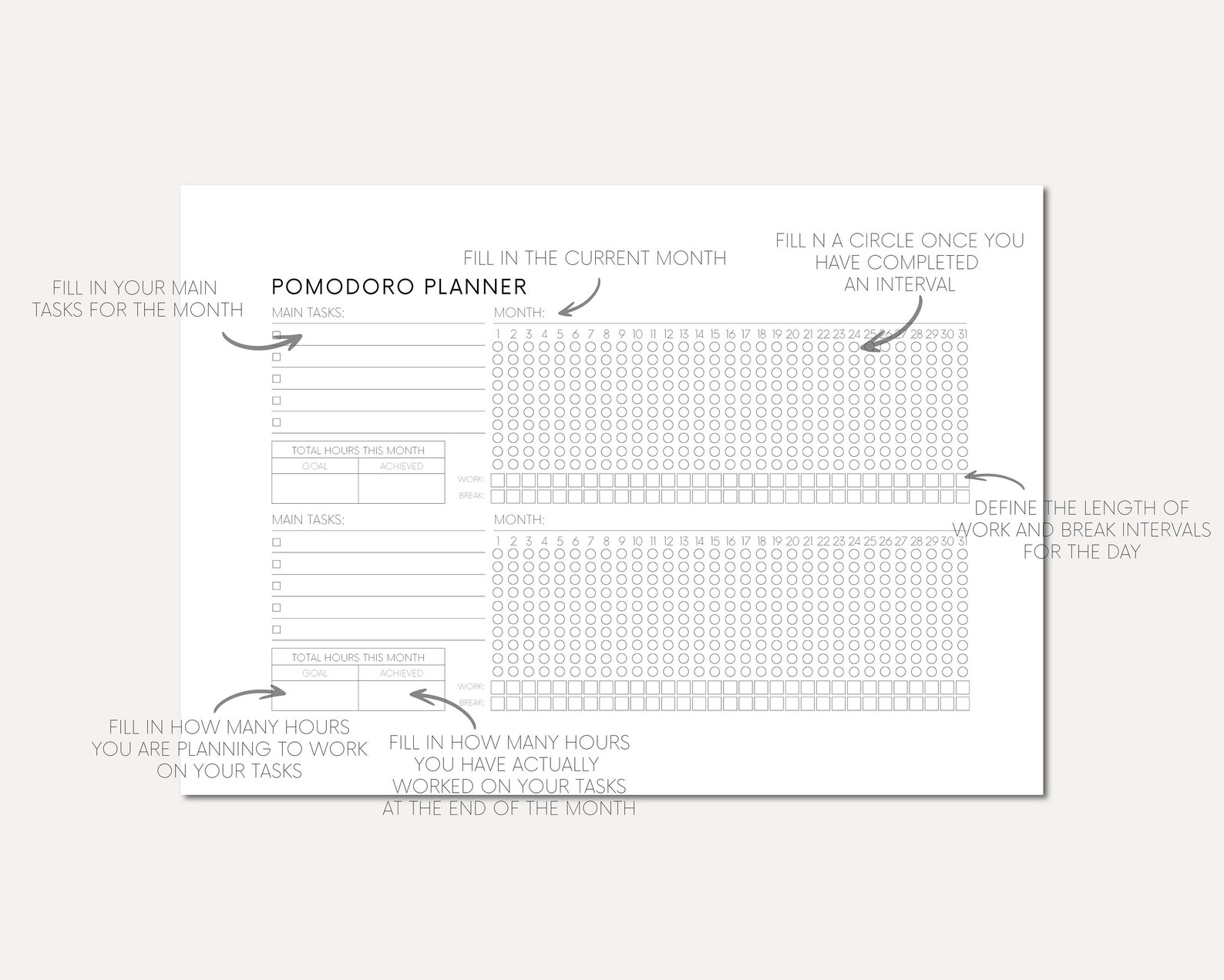 Printable Pomodoro Download Pomdoro Method Tracker Printable Pomodoro ...