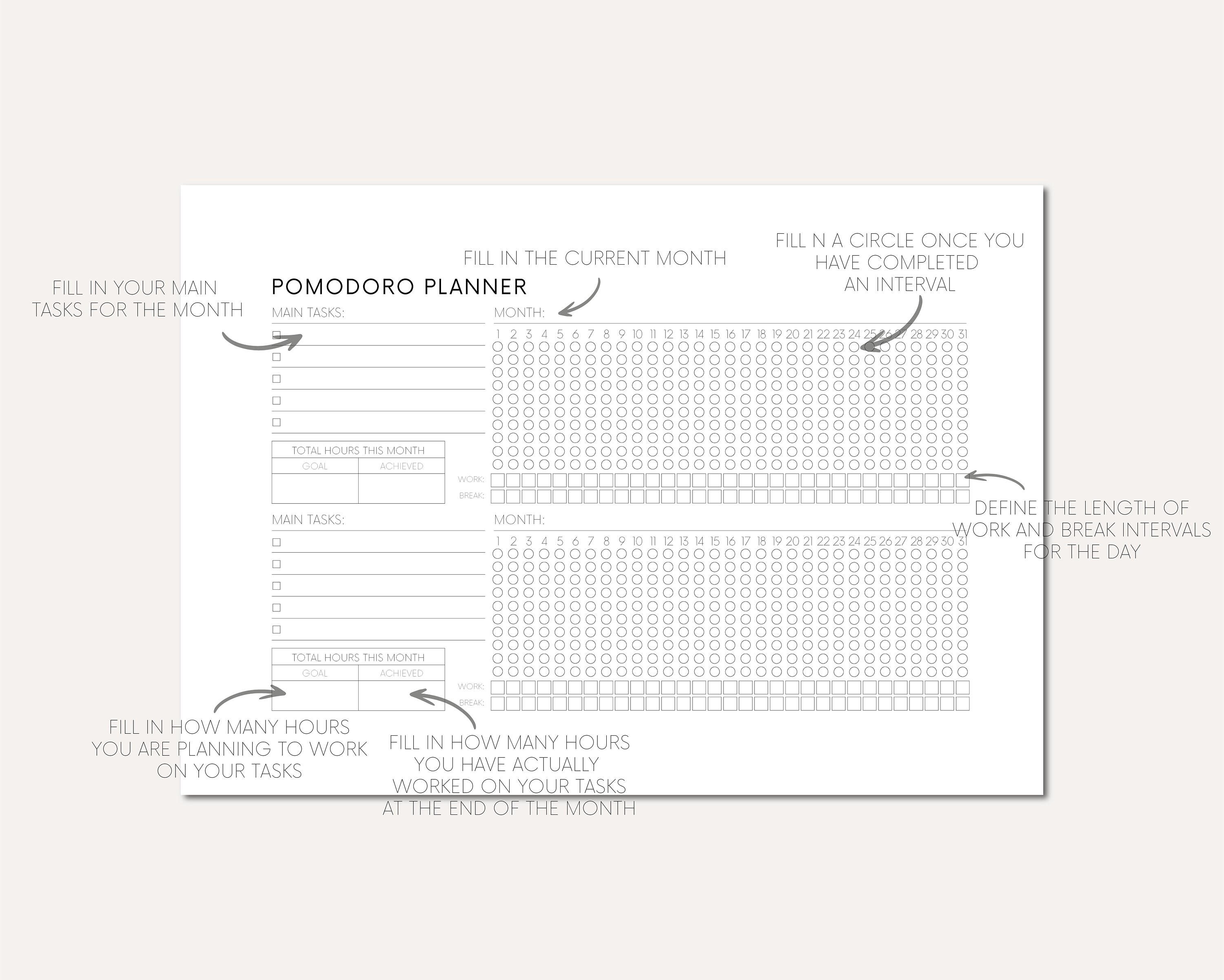 Printable Pomodoro Download Pomdoro Method Tracker Printable Pomodoro ...