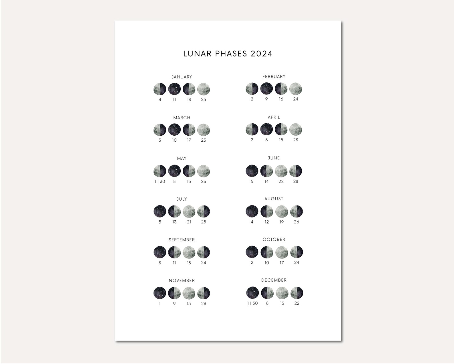 Printable Lunar Calendar Moon Phases Printable Moon Calendar 2024 ...