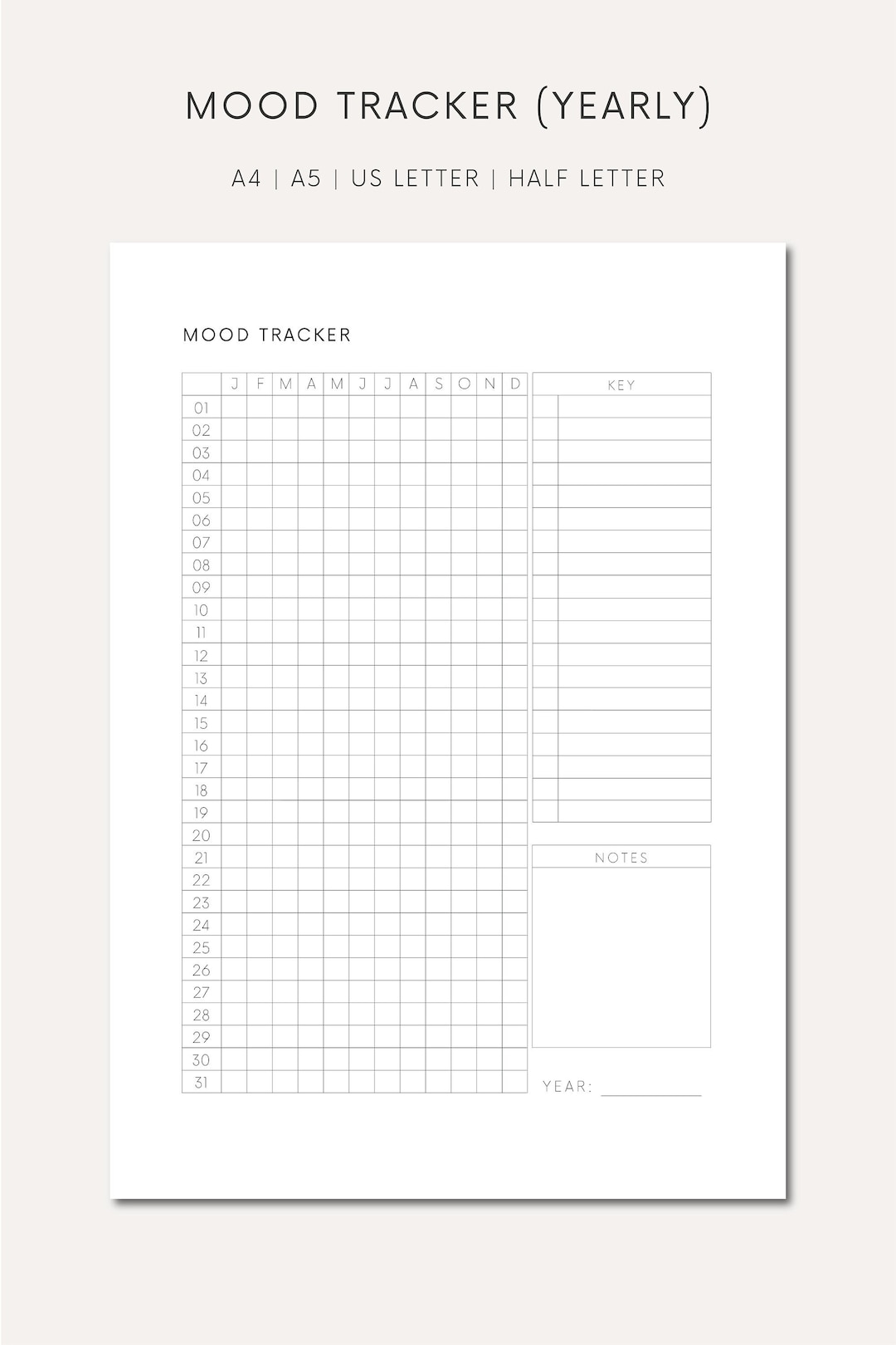 Year Mood Tracker Printable Daily Mood Track Digital Emotion Tracker ...
