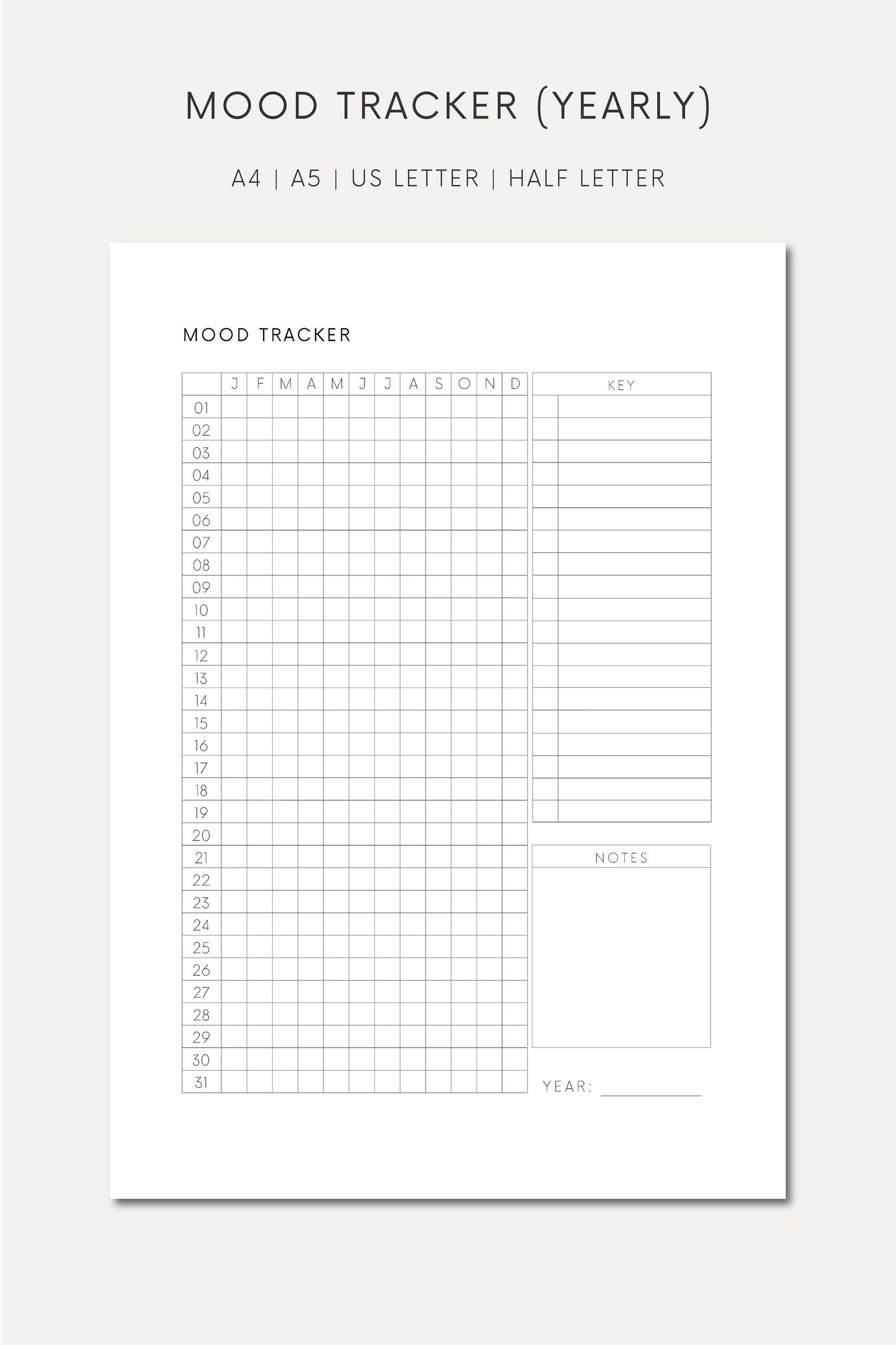 Year Mood Tracker Printable Daily Mood Track Digital Emotion Tracker ...