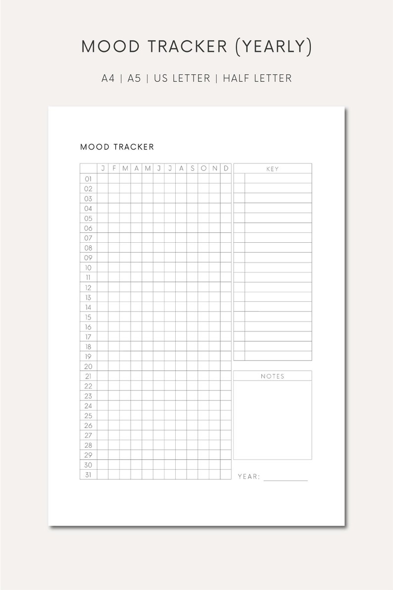 Year Mood Tracker Printable Daily Mood Track Digital Emotion Tracker ...