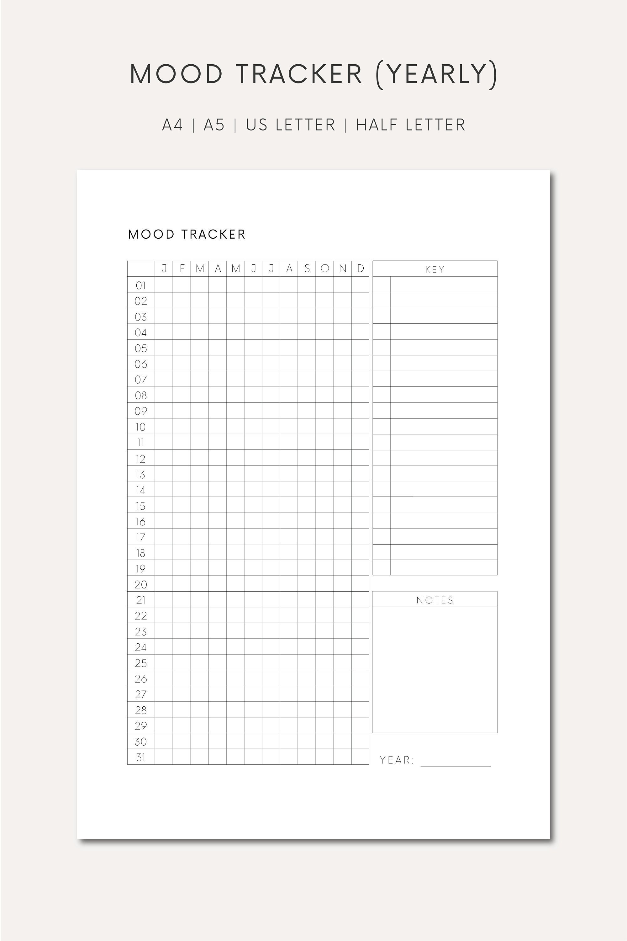 Year Mood Tracker Printable Daily Mood Track Digital Emotion Tracker ...