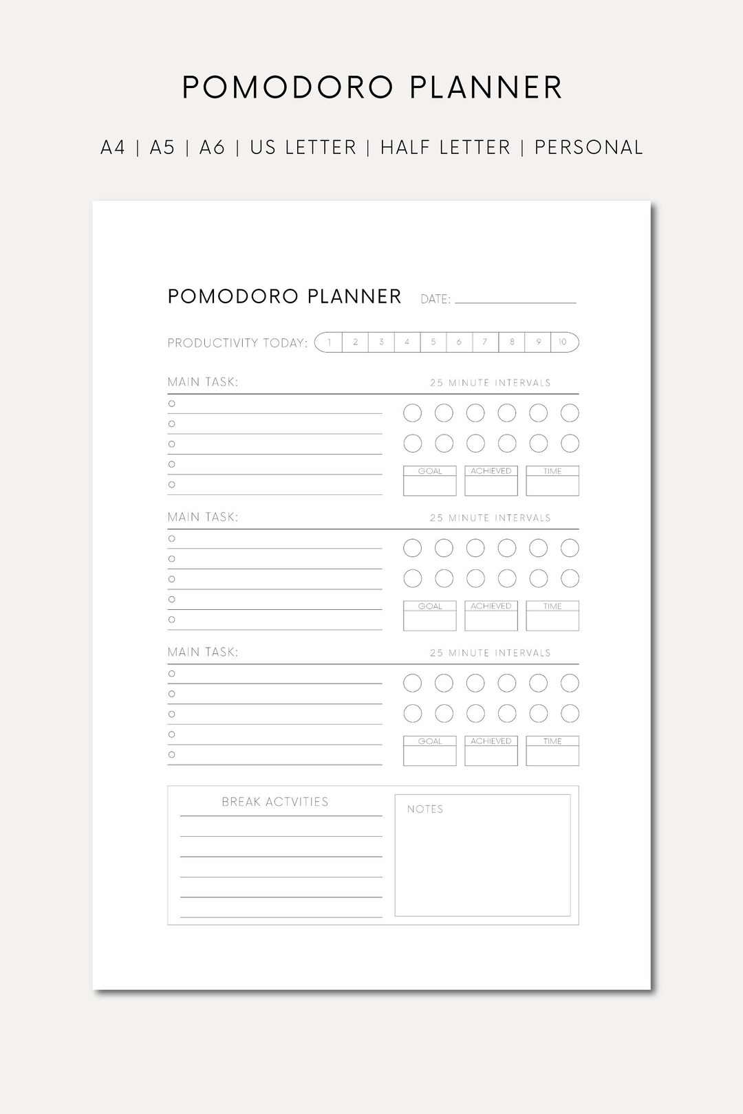 Printable Pomodoro Planner A4 Printable Pomodoro Method for Time ...
