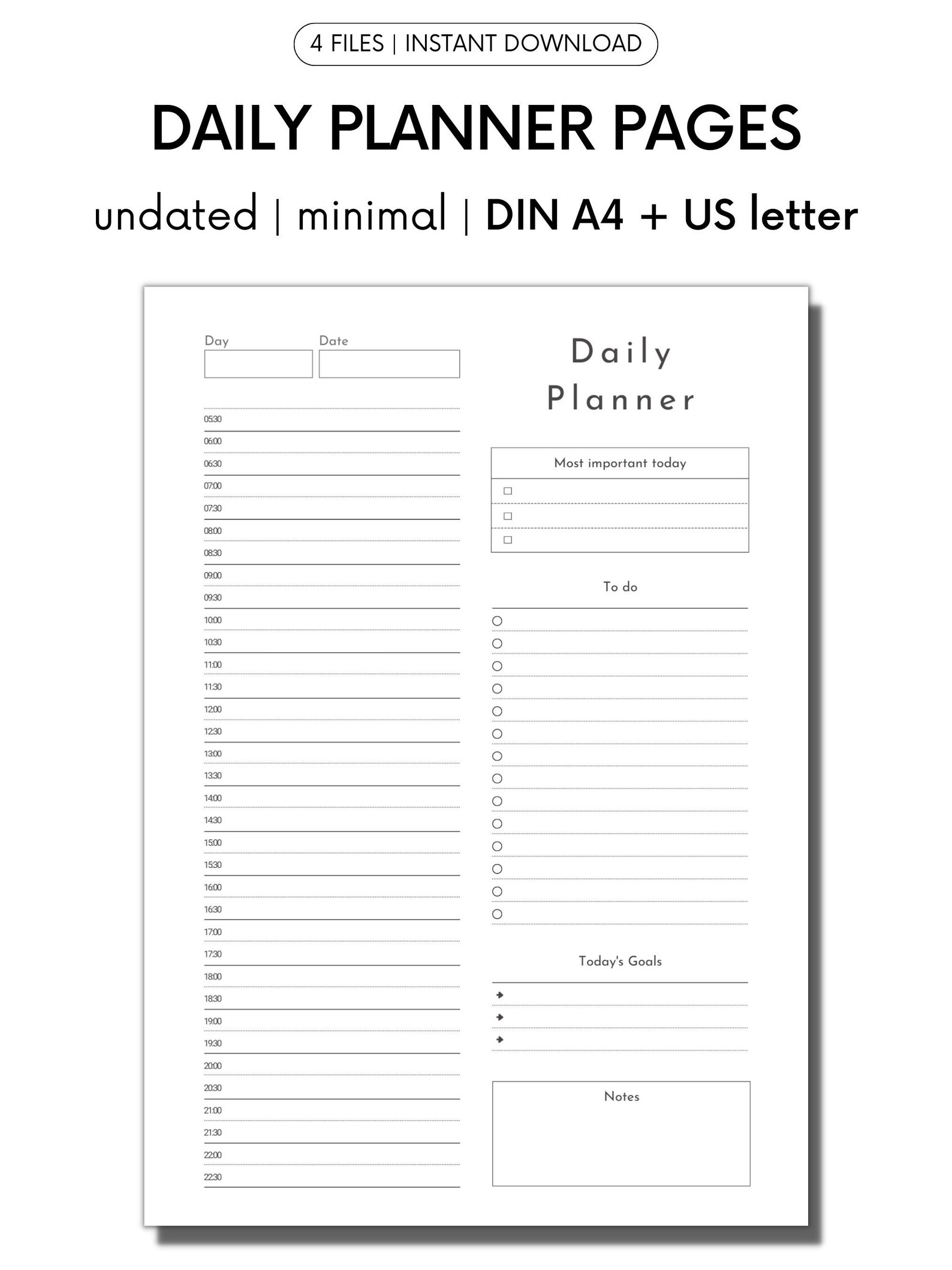 Minimal Daily Planner Printable Letter Daily Planner Download Planner ...