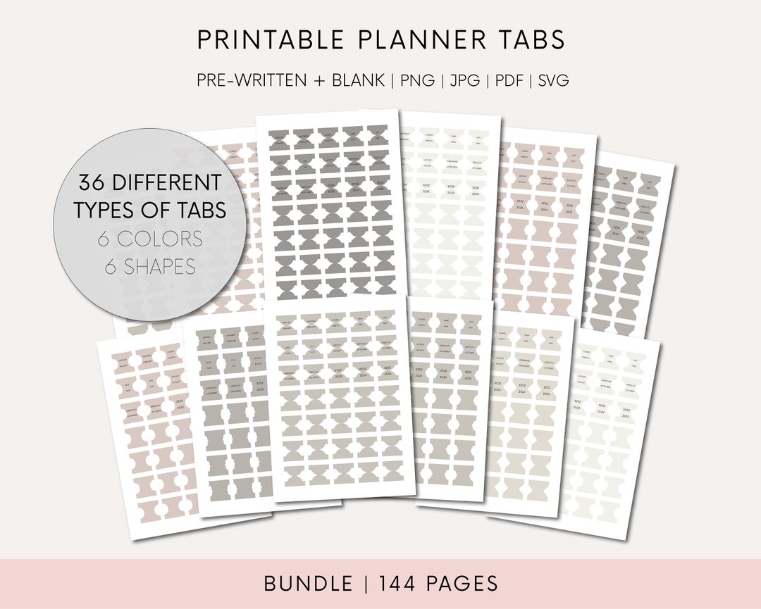 Planner Tabs Neutral Printable Journal Tabs Download Neutral Colors Tab ...