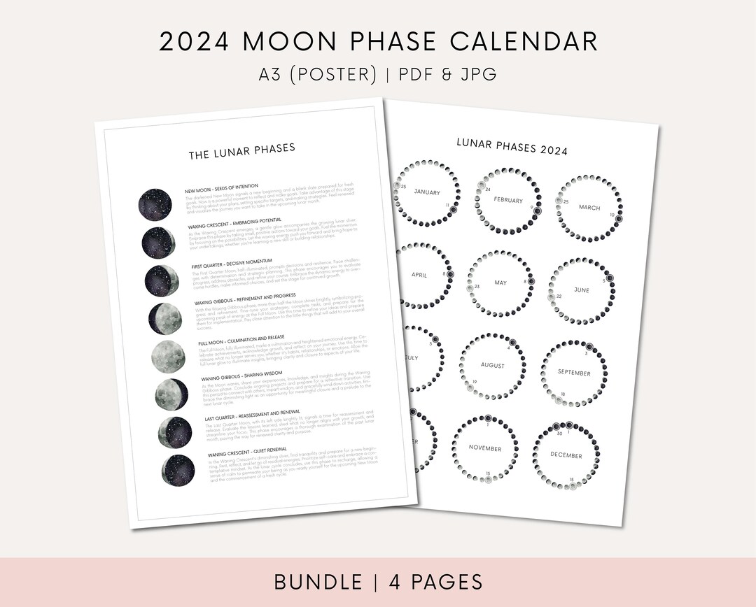 Printable Moon Poster 2024 Wall Calendar 2024 Planners Download 2024 ...