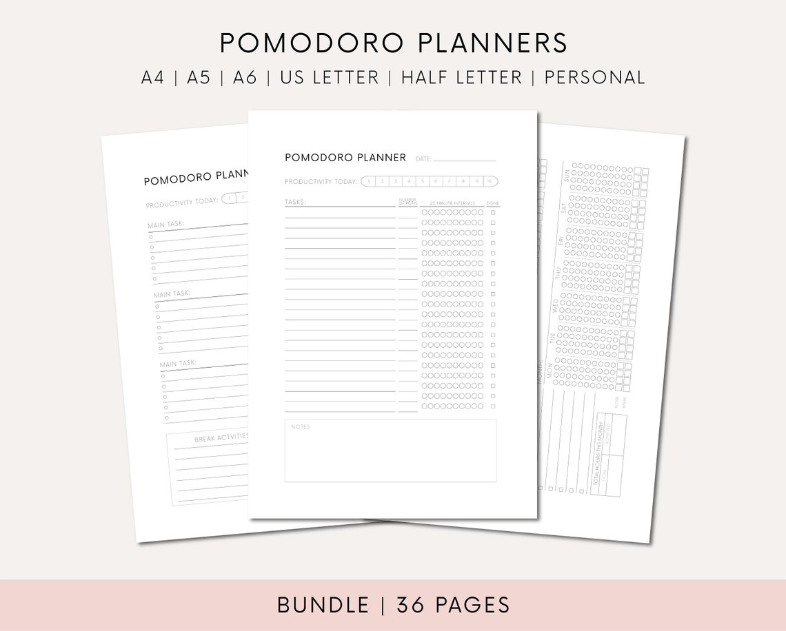 Printable Pomodoro Planner Download Productivity Tracker Pages for ...