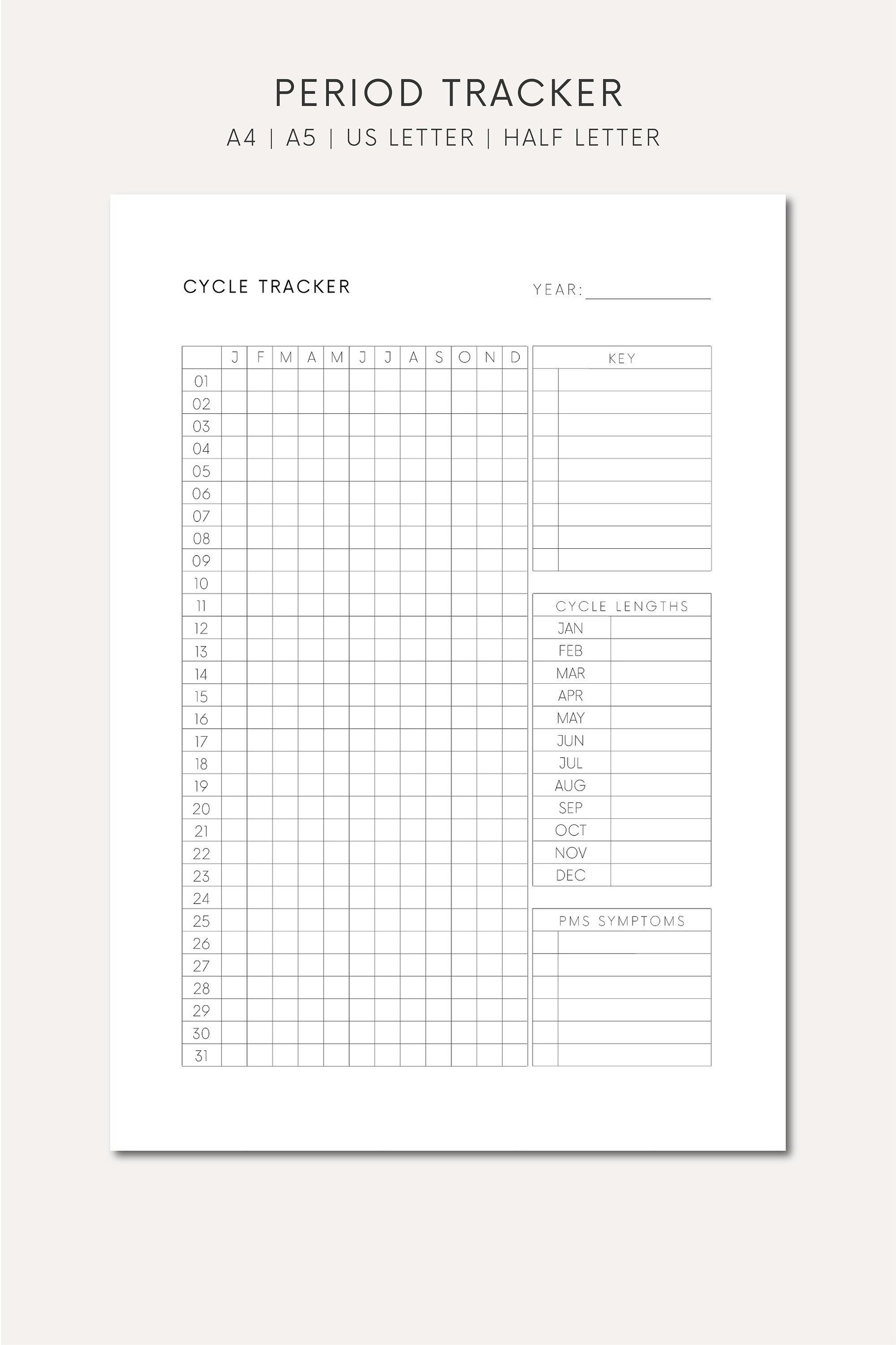 Period Tracker Printable Period Track PDF Ovulate Tracker Printable ...