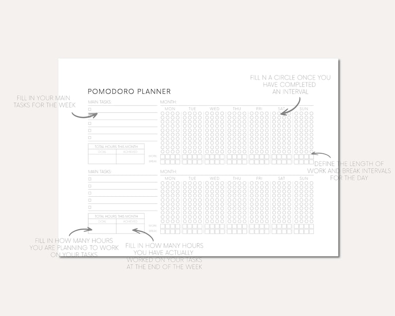 Printable Pomodoro Method Download Pomodoro Bundle Digital Pomodoro ...
