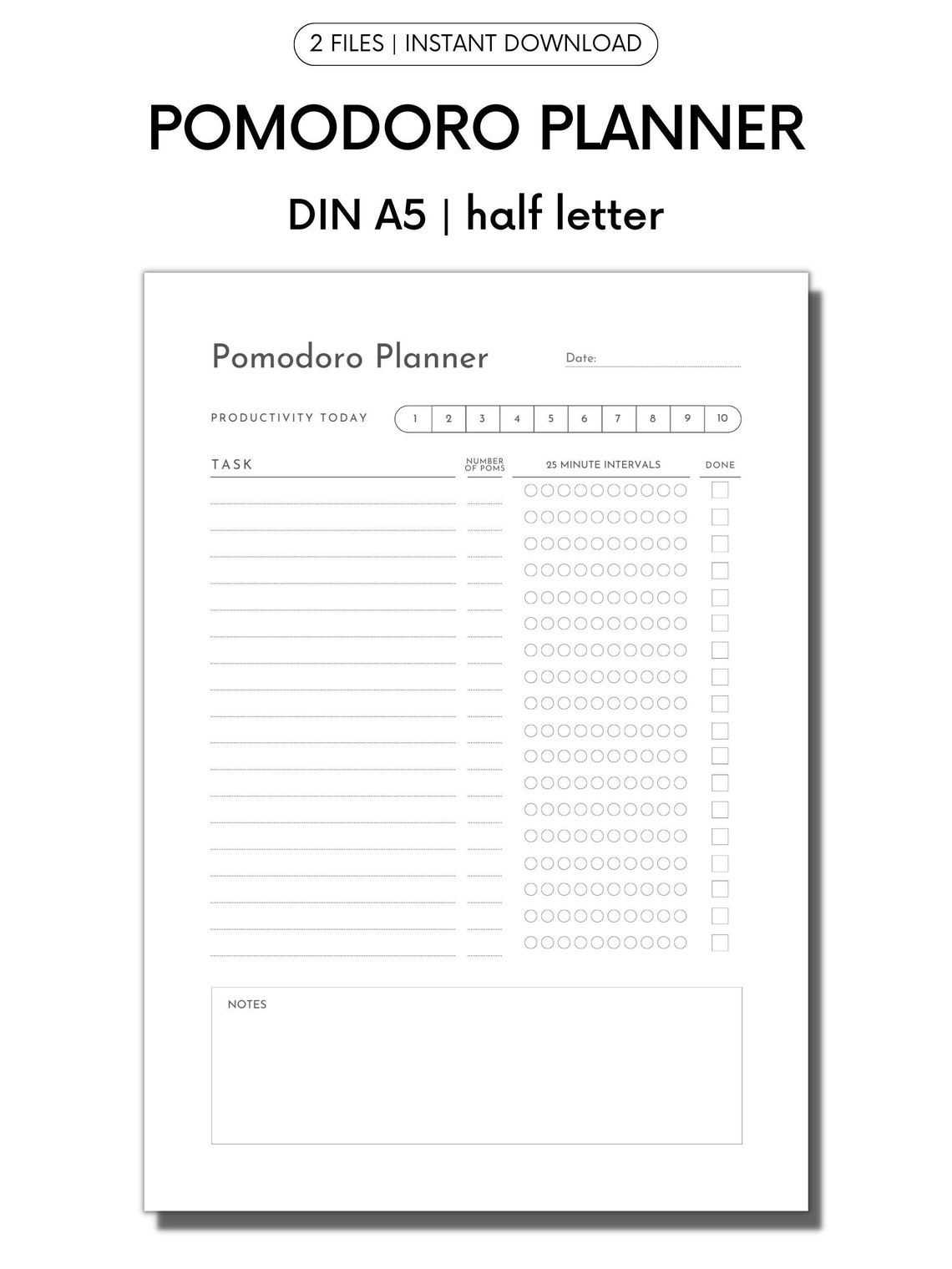 Printable Pomodoro Tracker Pages Download Pomodoro Planner - Etsy