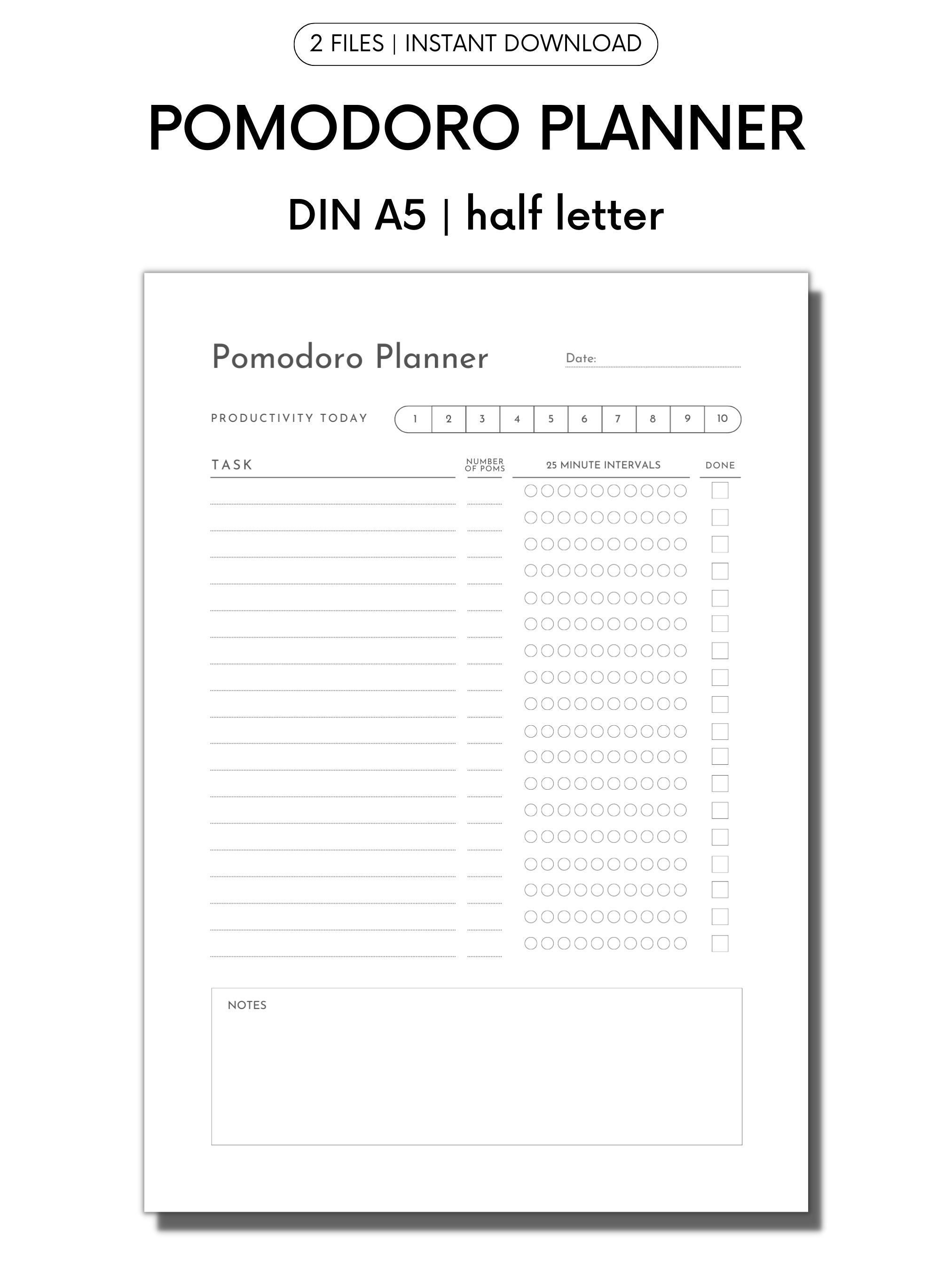 Printable Pomodoro Tracker Pages Download Pomodoro Planner - Etsy