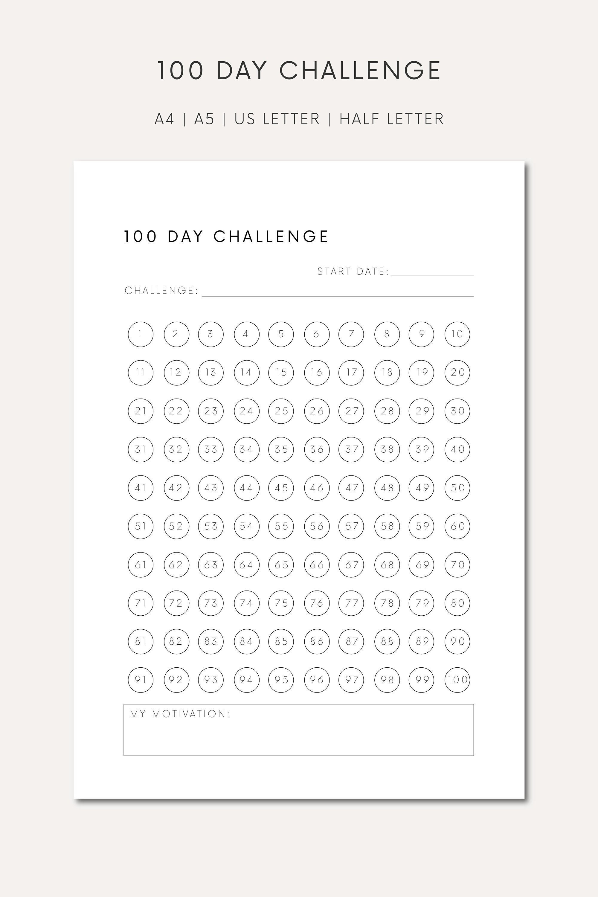 100 Day Challenge Printable Habit Tracker Download Start New Habit ...