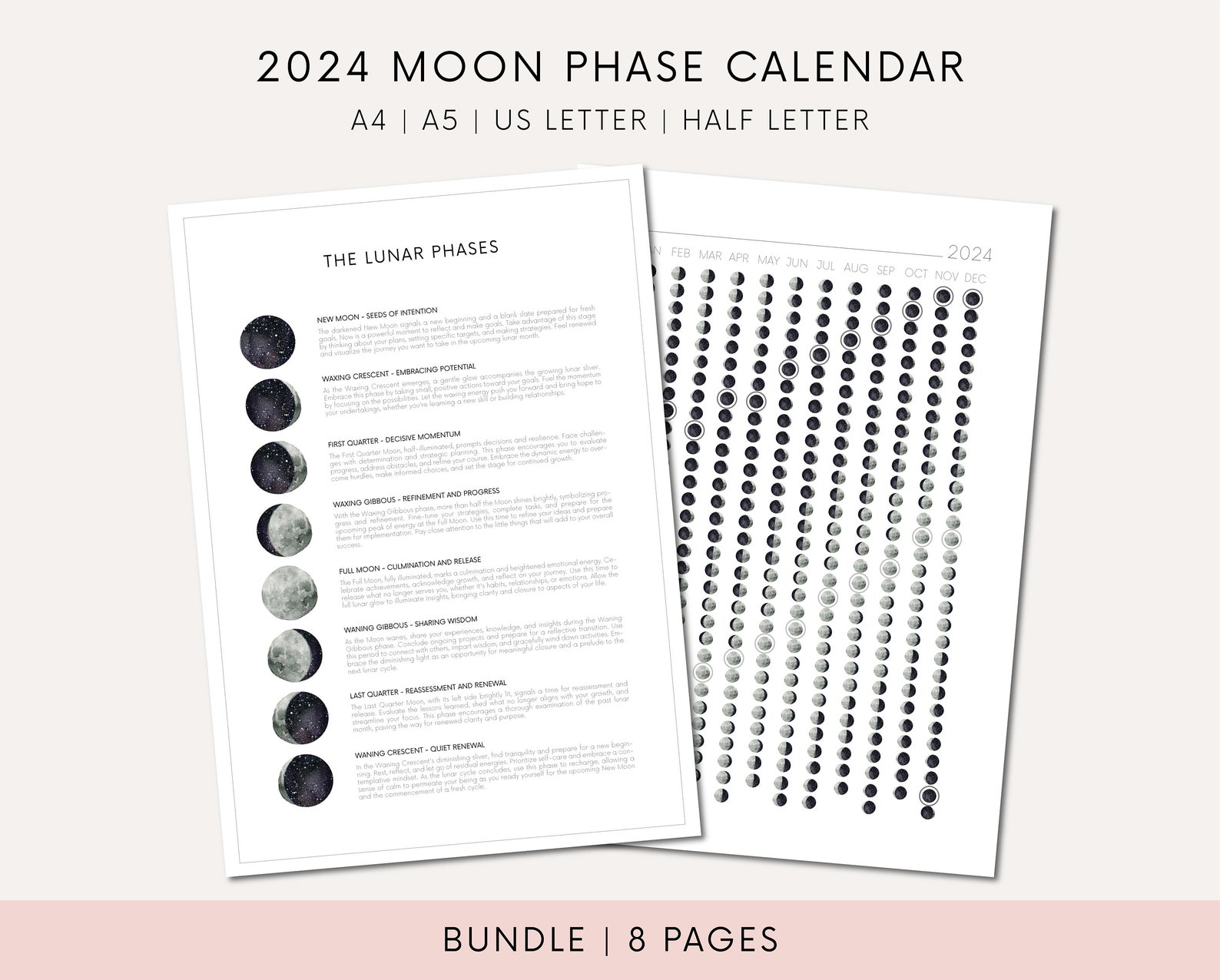 Moon Phase Bundle Lunar Art Printable Wall Decor Moon Phases for ...