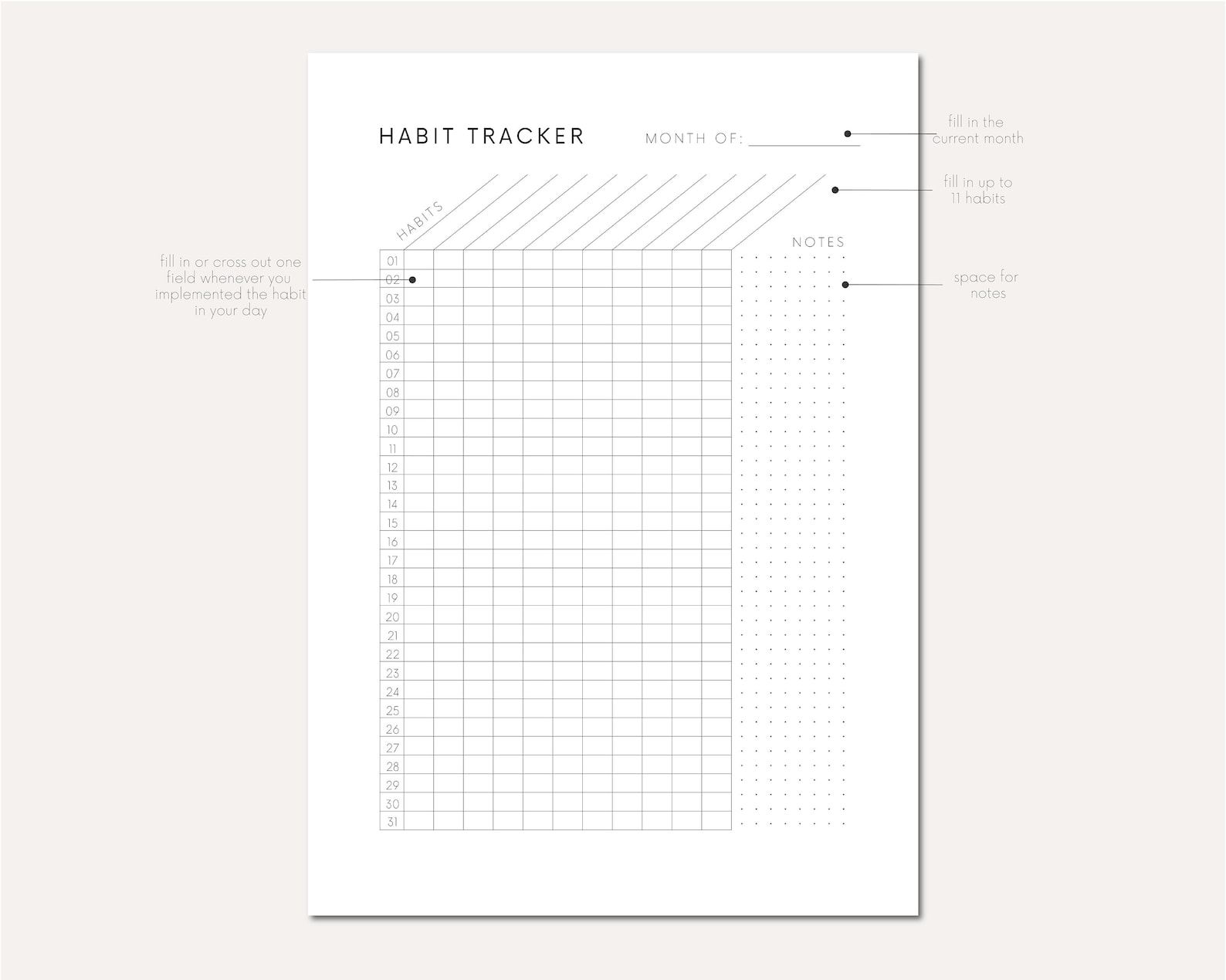 Monthly Habit Tracker Printable Tracking Habits Daily Download Goal ...