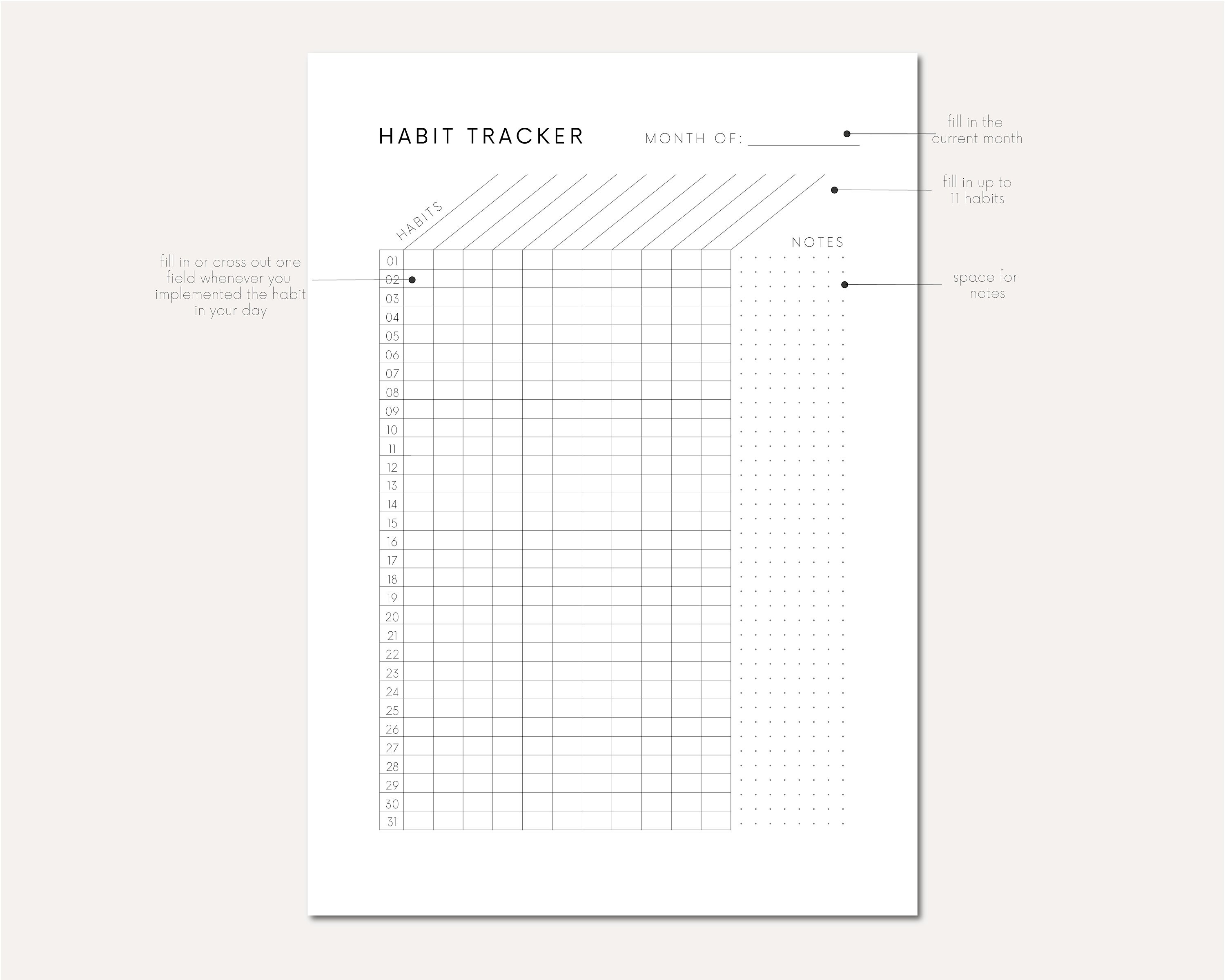 Monthly Habit Tracker Printable Tracking Habits Daily Download Goal ...