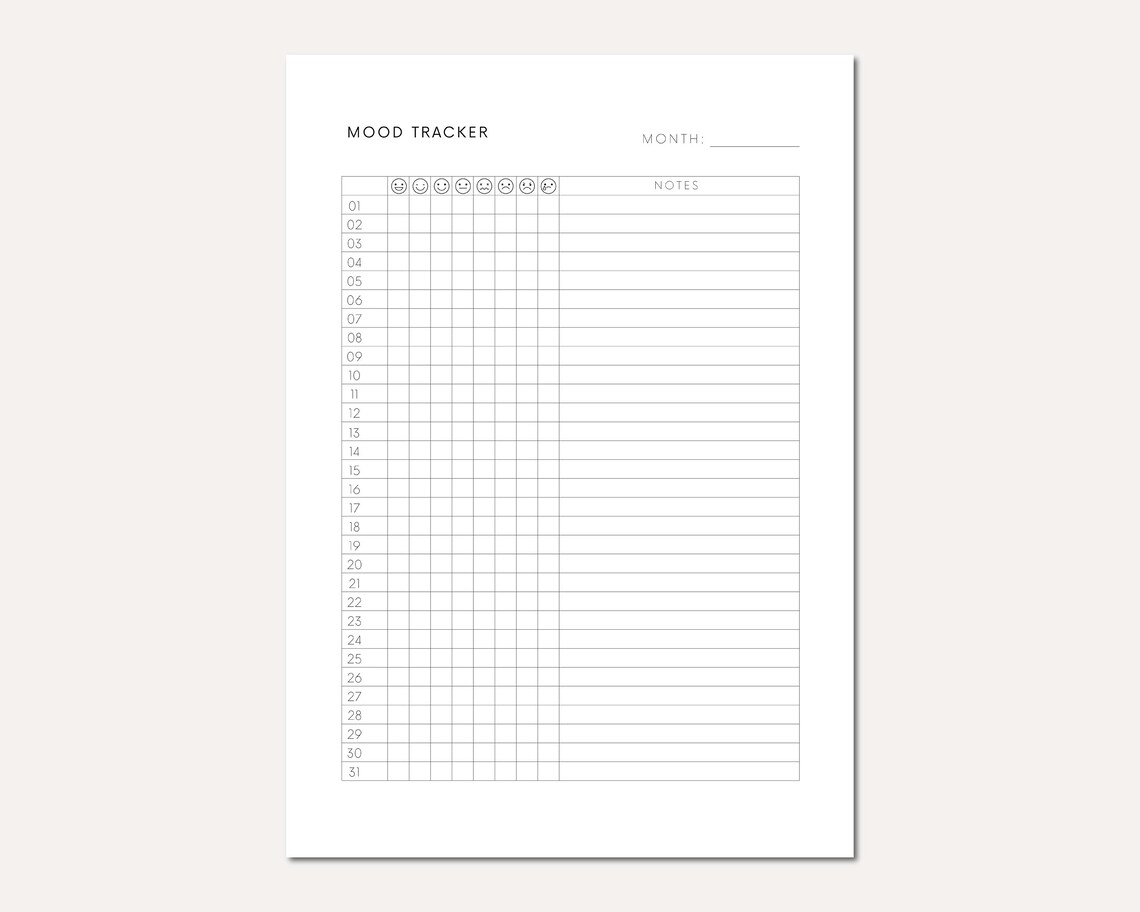 Daily Mood Tracker Printable Mood Track Monthly Emotion Tracker Digital ...