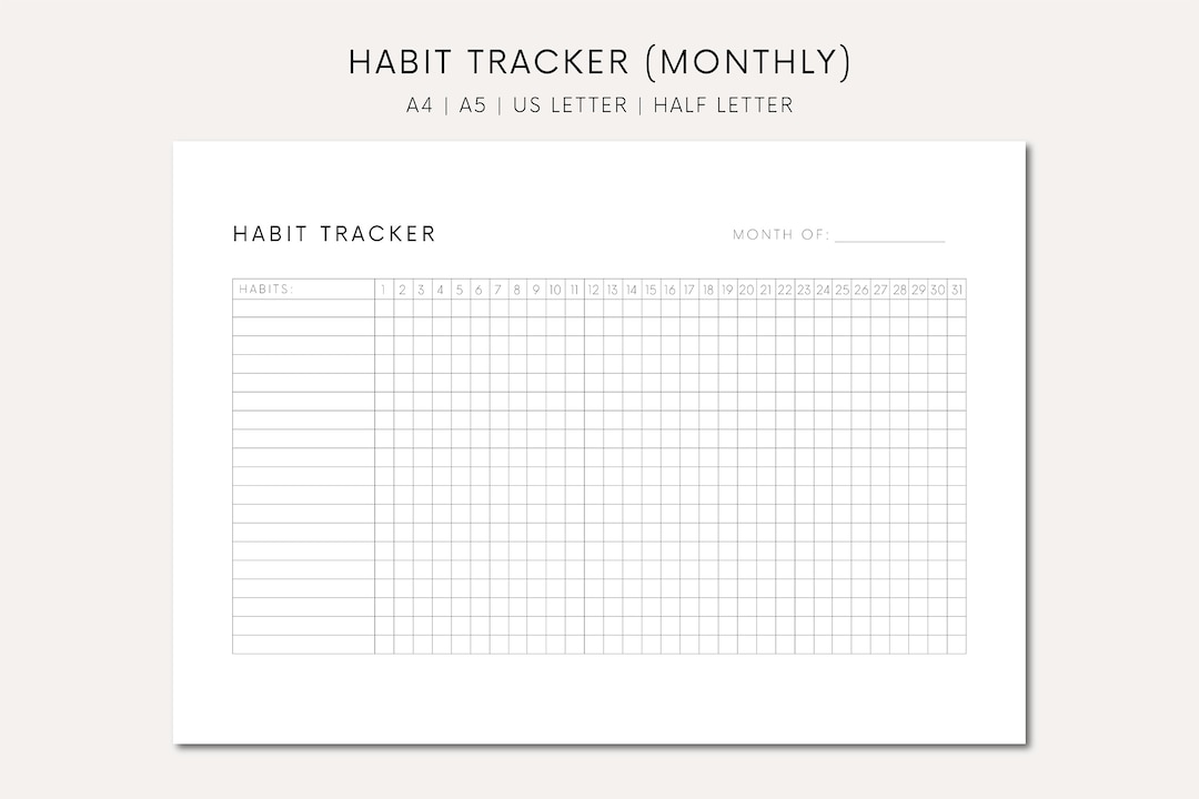 Habit Tracker Printable Monthly Habit Tracker Download Exercise Tracker ...
