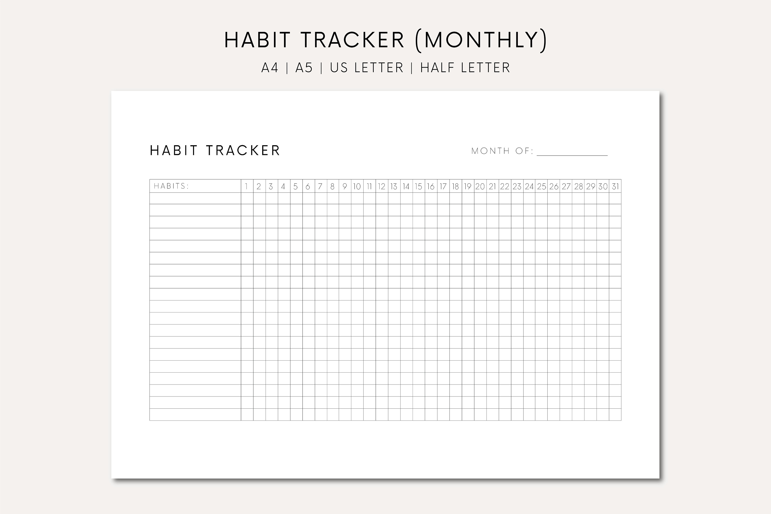 Habit Tracker Printable Monthly Habit Tracker Download Exercise Tracker ...