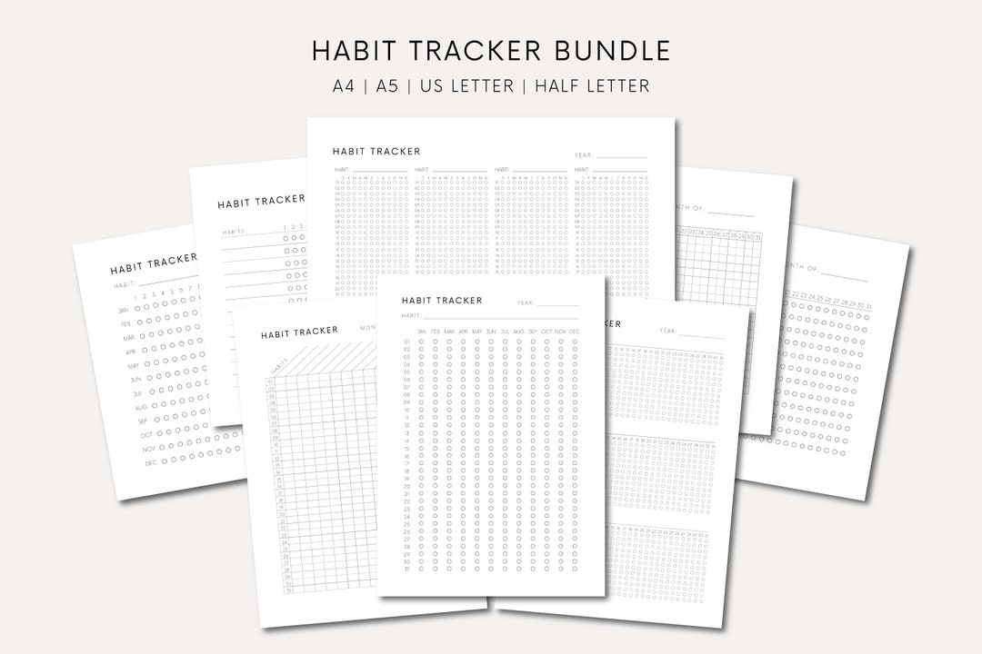 Habit Tracker Bundle Printable Habit Tracker Digital Monthly Tracker ...