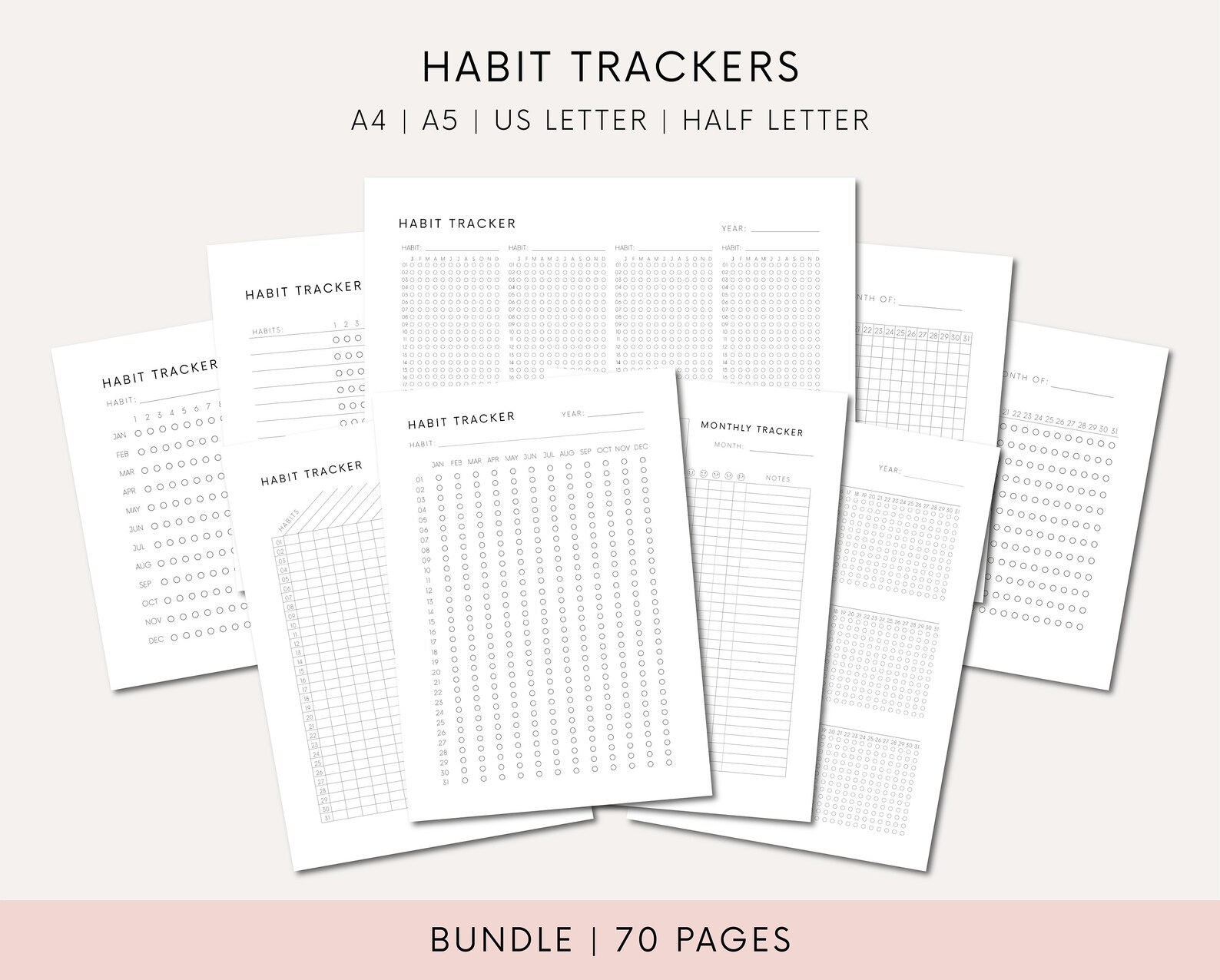 Habit Tracker Bundle Printable Habit Tracker Digital Monthly Tracker ...
