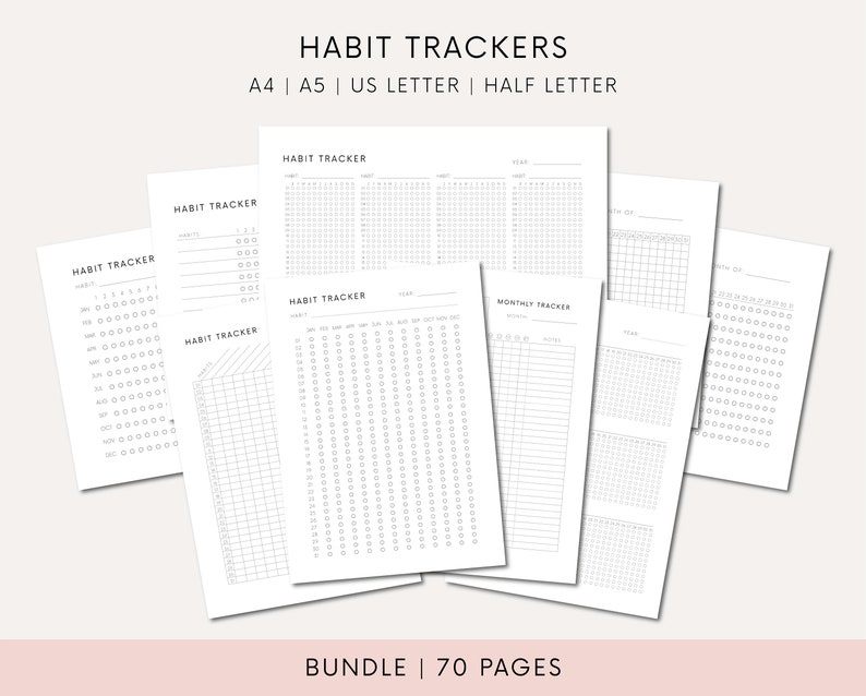 Habit Tracker Bundle Printable Habit Tracker Digital Monthly Tracker ...