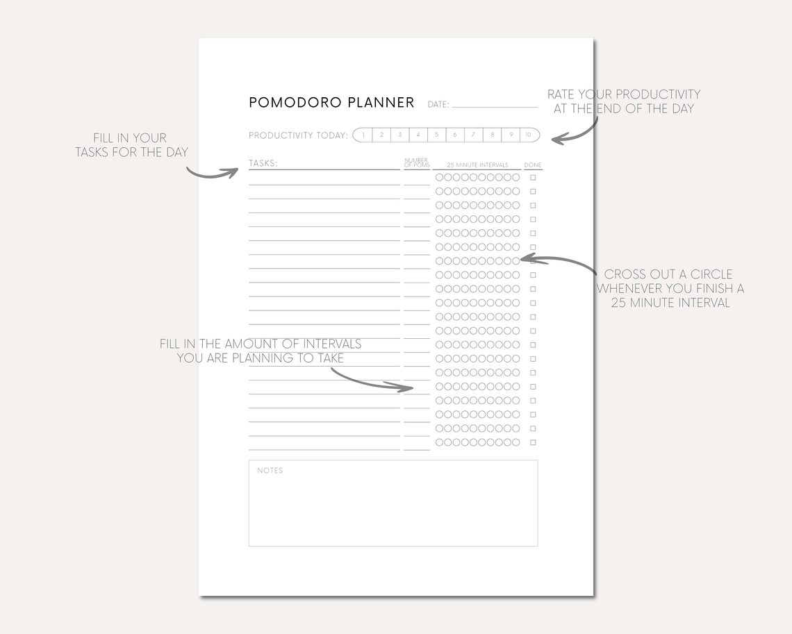 Printable Pomodoro Planner Download Productivity Tracker Pages for ...