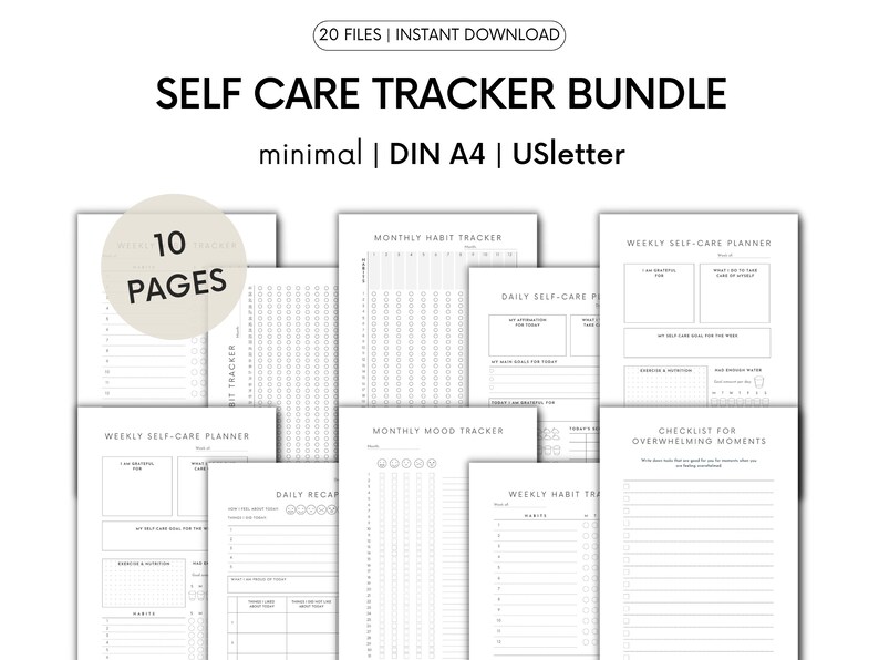Self-care Tracker Printable Self Care Tracker Bundle Digital Selfcare ...