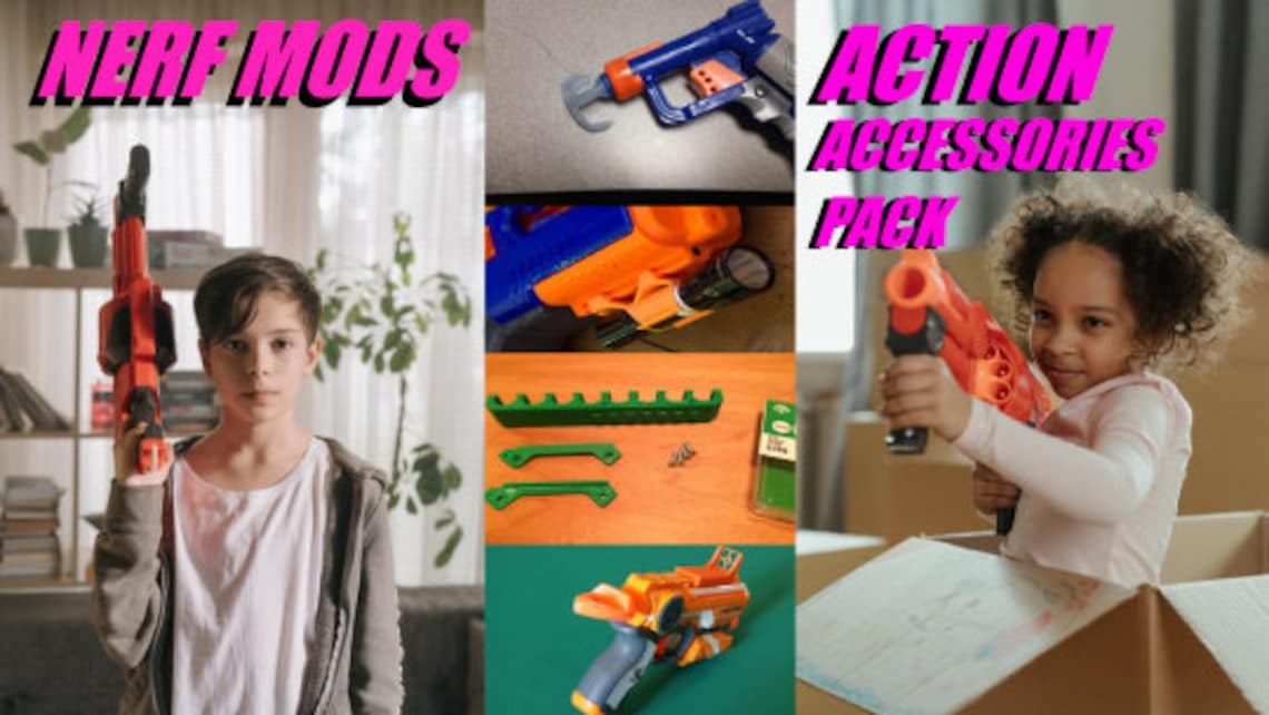 Nerf Mod Accessory Pack. Grappling Hook, Sight, Dart Holder 6 and 8 ...