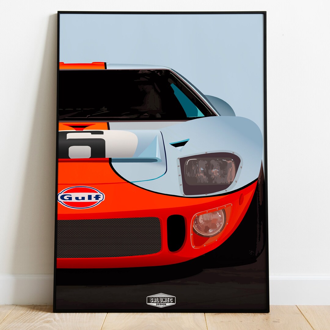 Poster Ford Gt40 Gulf Vintage Le Mans Race Car by Salumec Design - Etsy