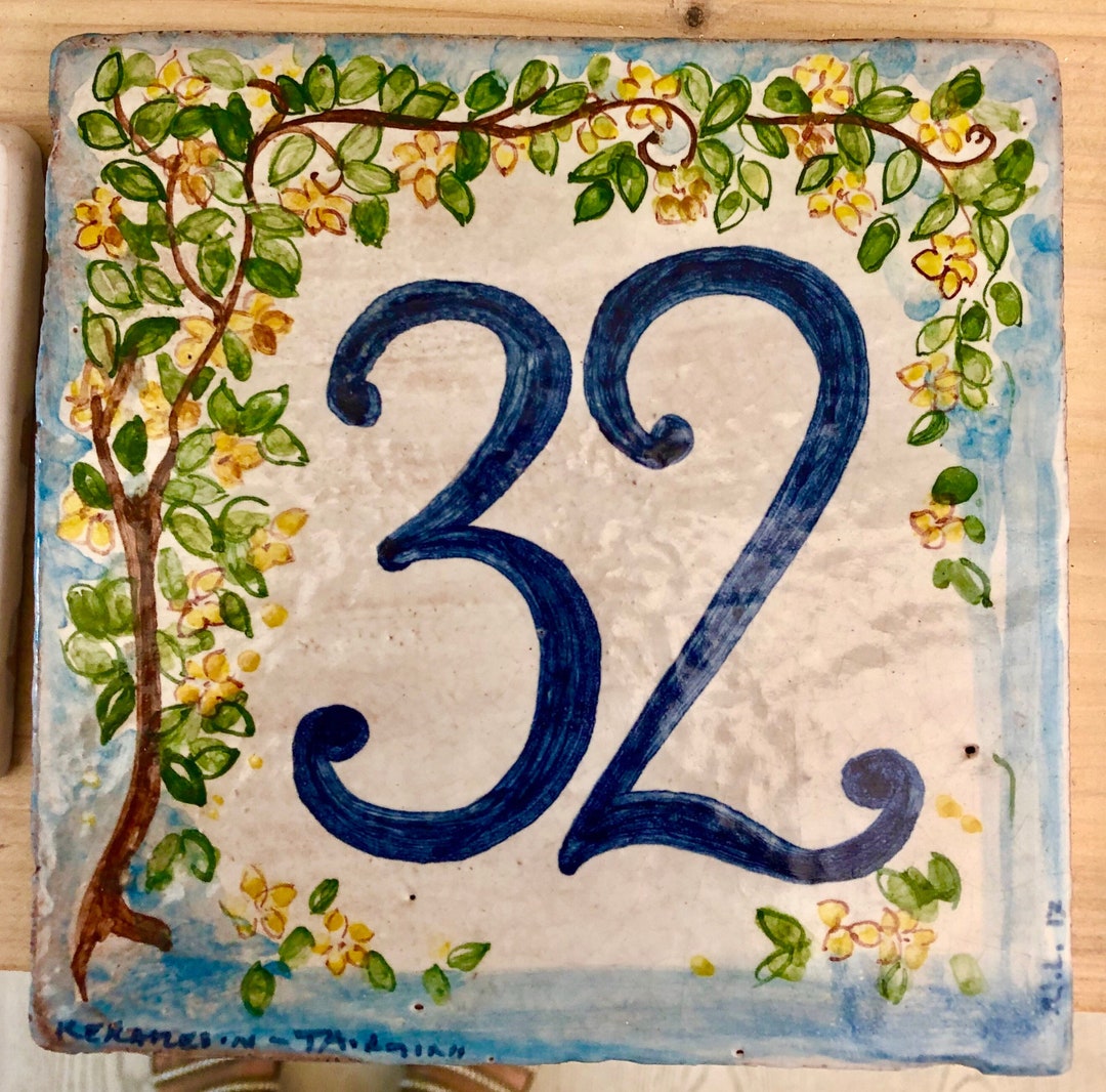 Handpainted Ceramic Tile House Number - Etsy
