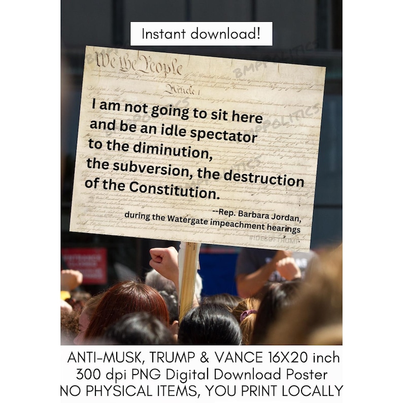 Barbara Jordan Constitution Protest Poster: Anti-trump March Sign ...