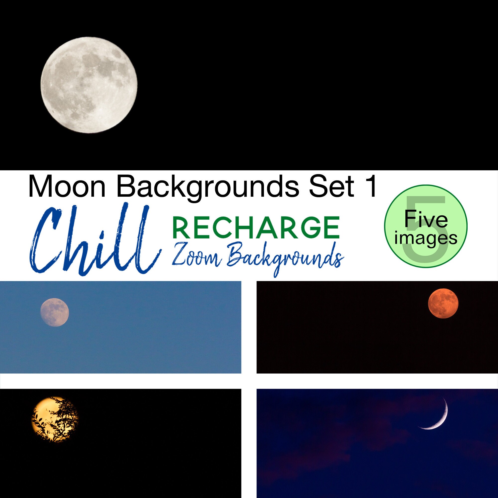 Moon Photography 16x9 Zoom Backgrounds, Crescent & Full Moon (instant ...