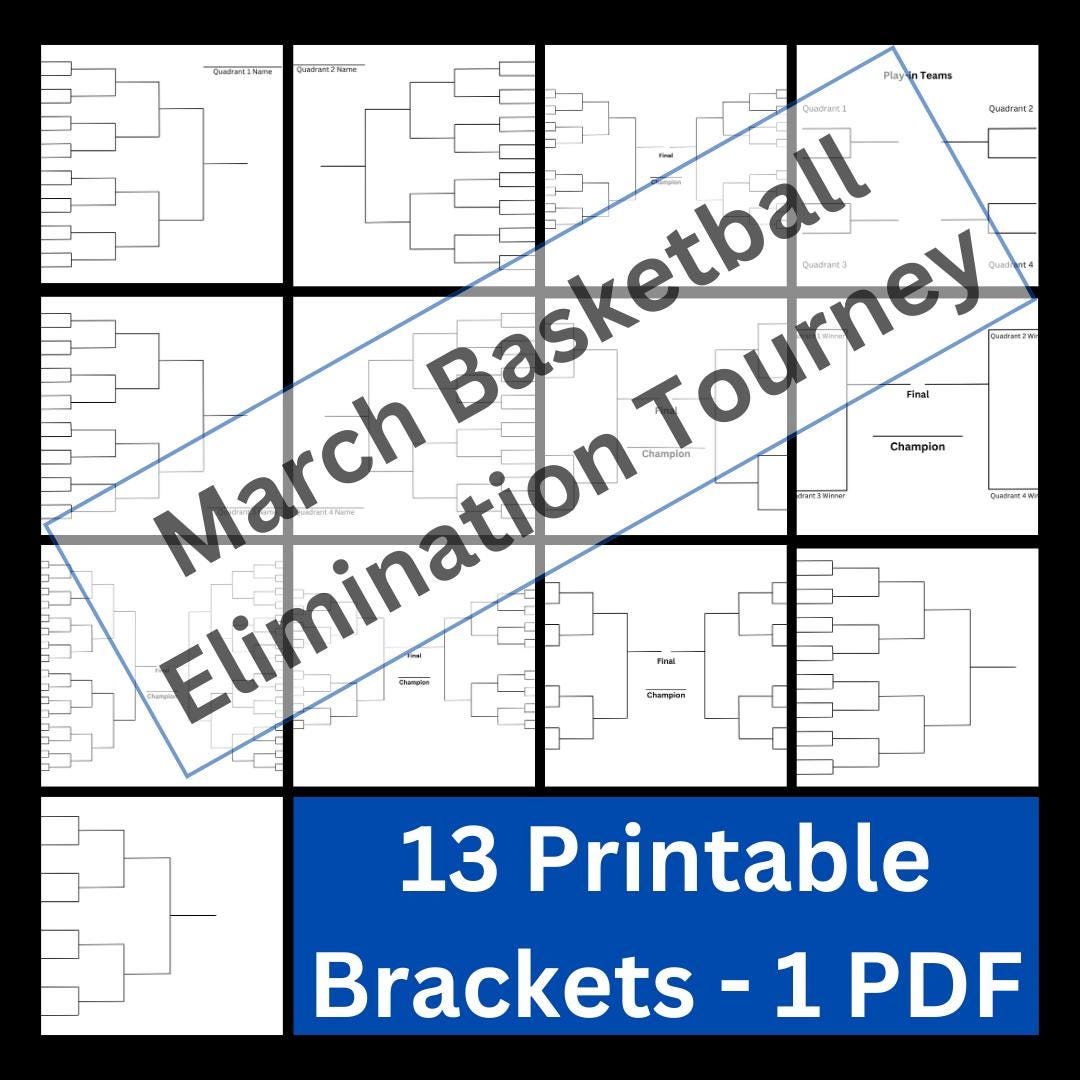 Printable 64 Team March Basketball Elimination Tournament Quadrant ...