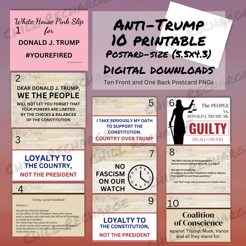 White House Pink Slip Bundle 10 Anti-trump Political Protest Postcard ...