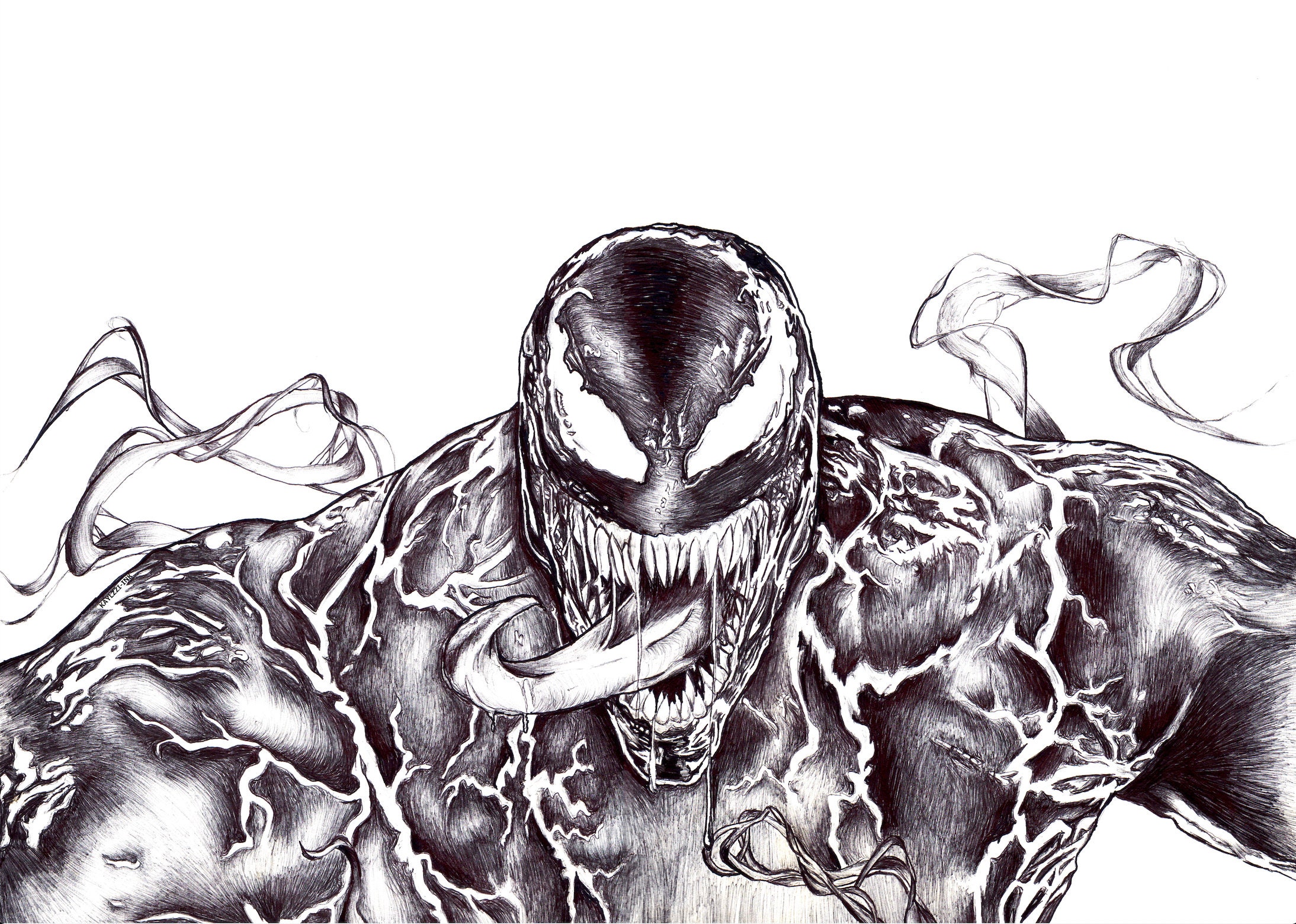 Venom Ink Art Marvel Monster Ink Drawing Pen Sketch Spiderman - Etsy