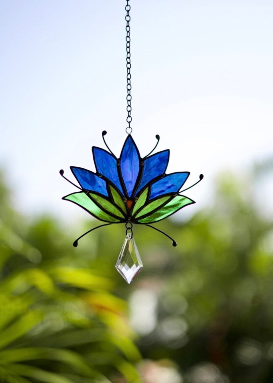 Blue Lotus Flower Stained Glass / Leadlight Suncatcher Home Decor Gift ...