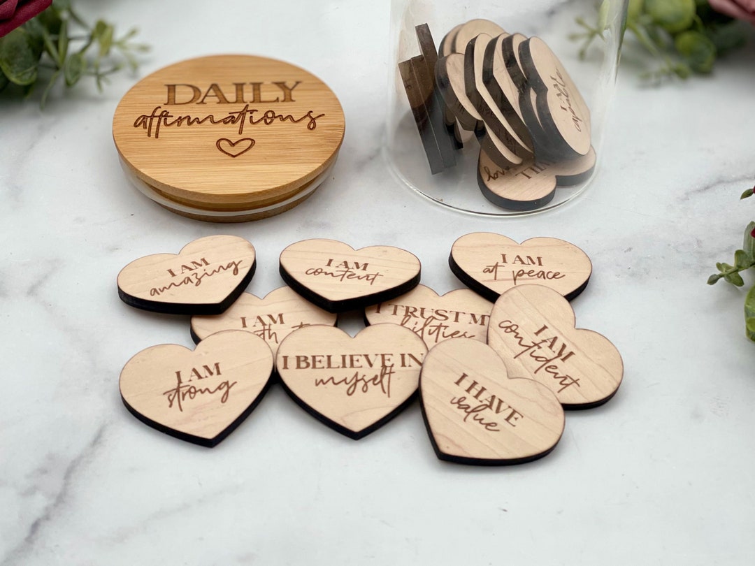 Affirmation Token Jar: Engraved Bamboo Lid and Wood Tokens - Etsy