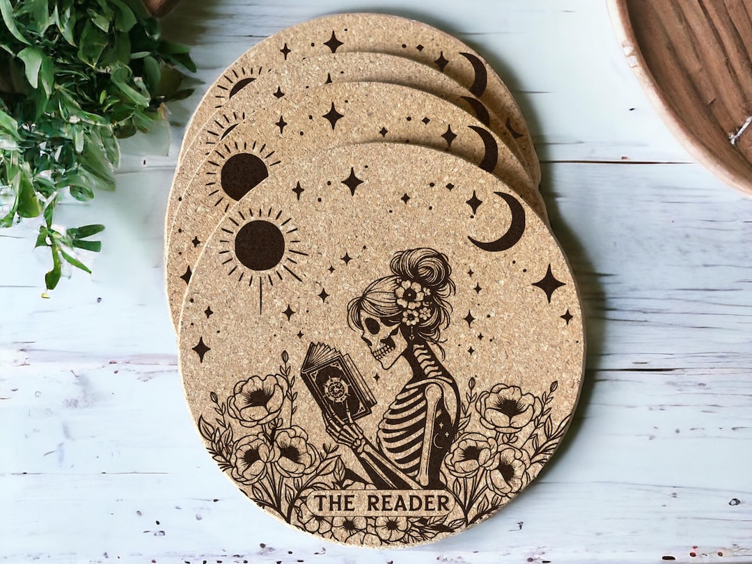 Bookish Cork Coaster With Engraved Tarot Card the Reader | Gifts for ...
