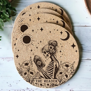 Bookish Cork Coaster With Engraved Tarot Card the Reader | Gifts for ...