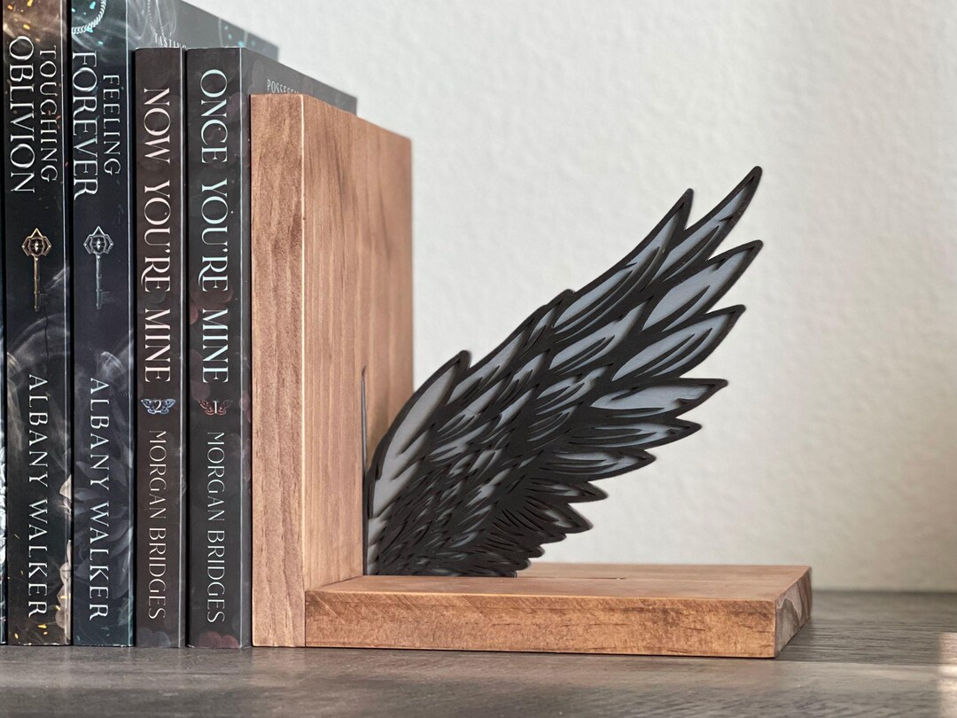 Feather Wings Wooden Bookends | Library Decor | Bookshelf Decor - Etsy
