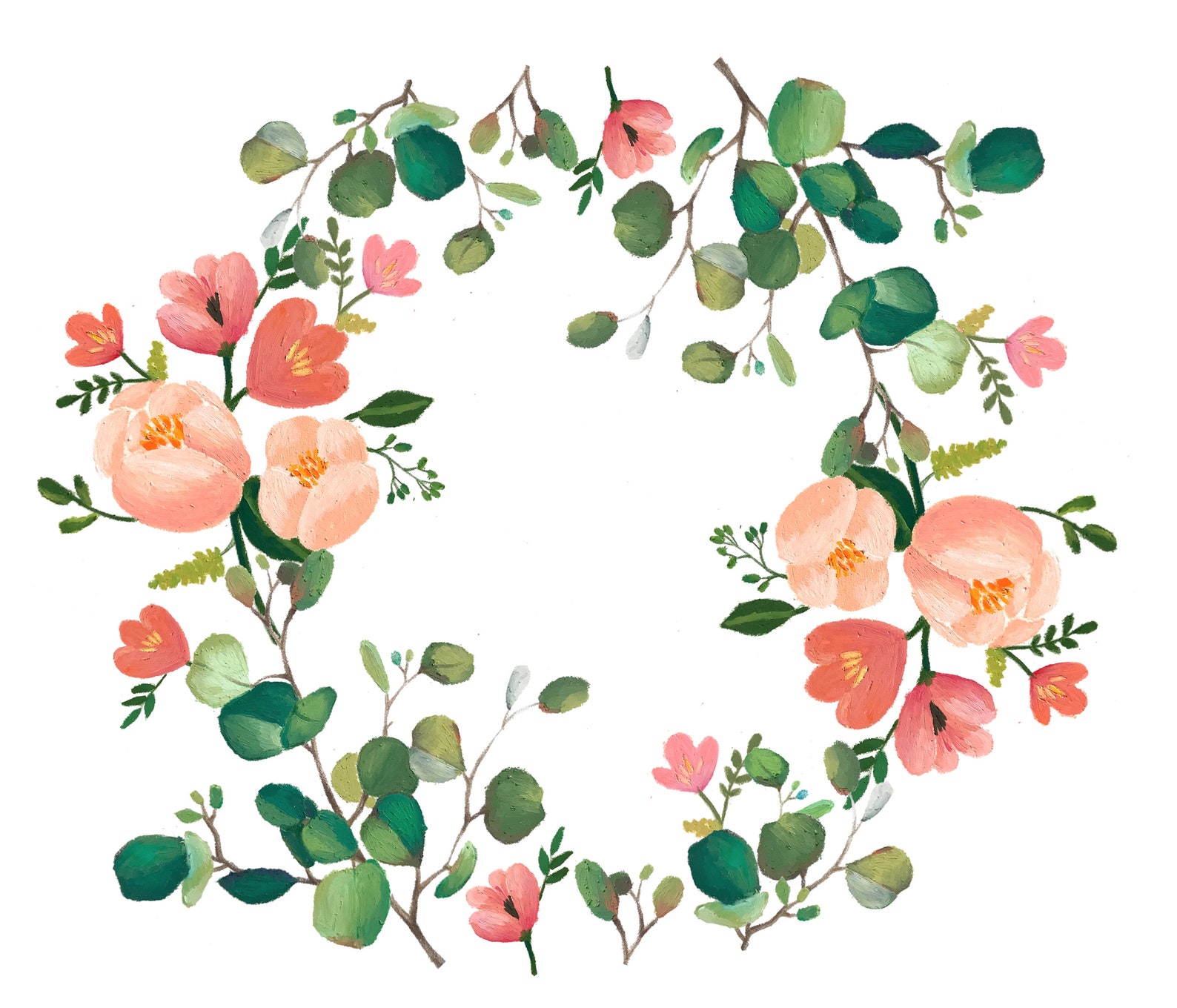 Oil Pastel Flowers Clipart Floral Frame With Bouquets - Etsy