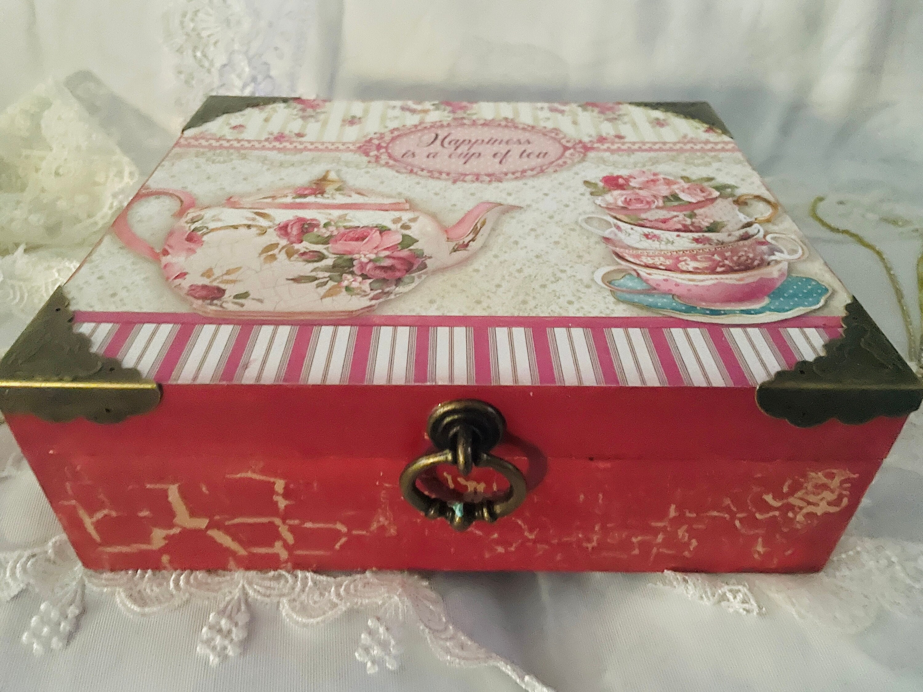 Vintage Tea Box/decoupage Wooden Box/storage Box/organizing Box ...