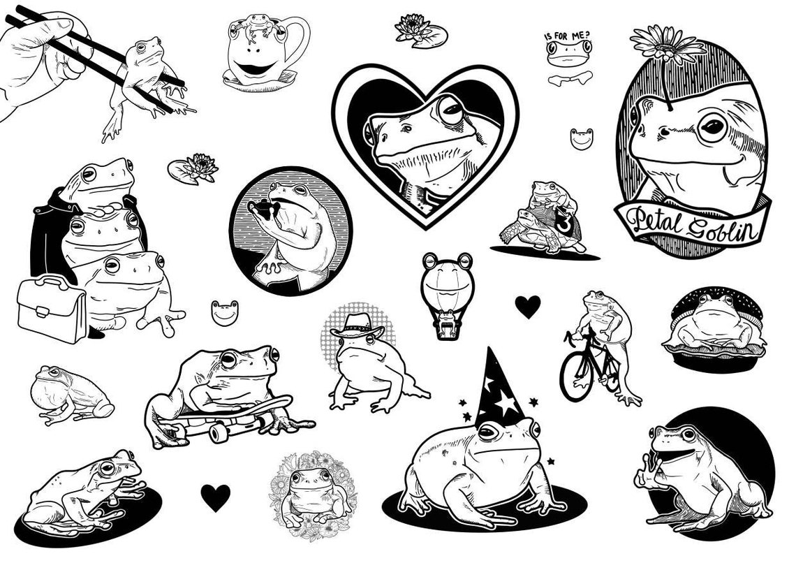 Frog Art Print Tattoo Style Flash Sheet Print | Etsy