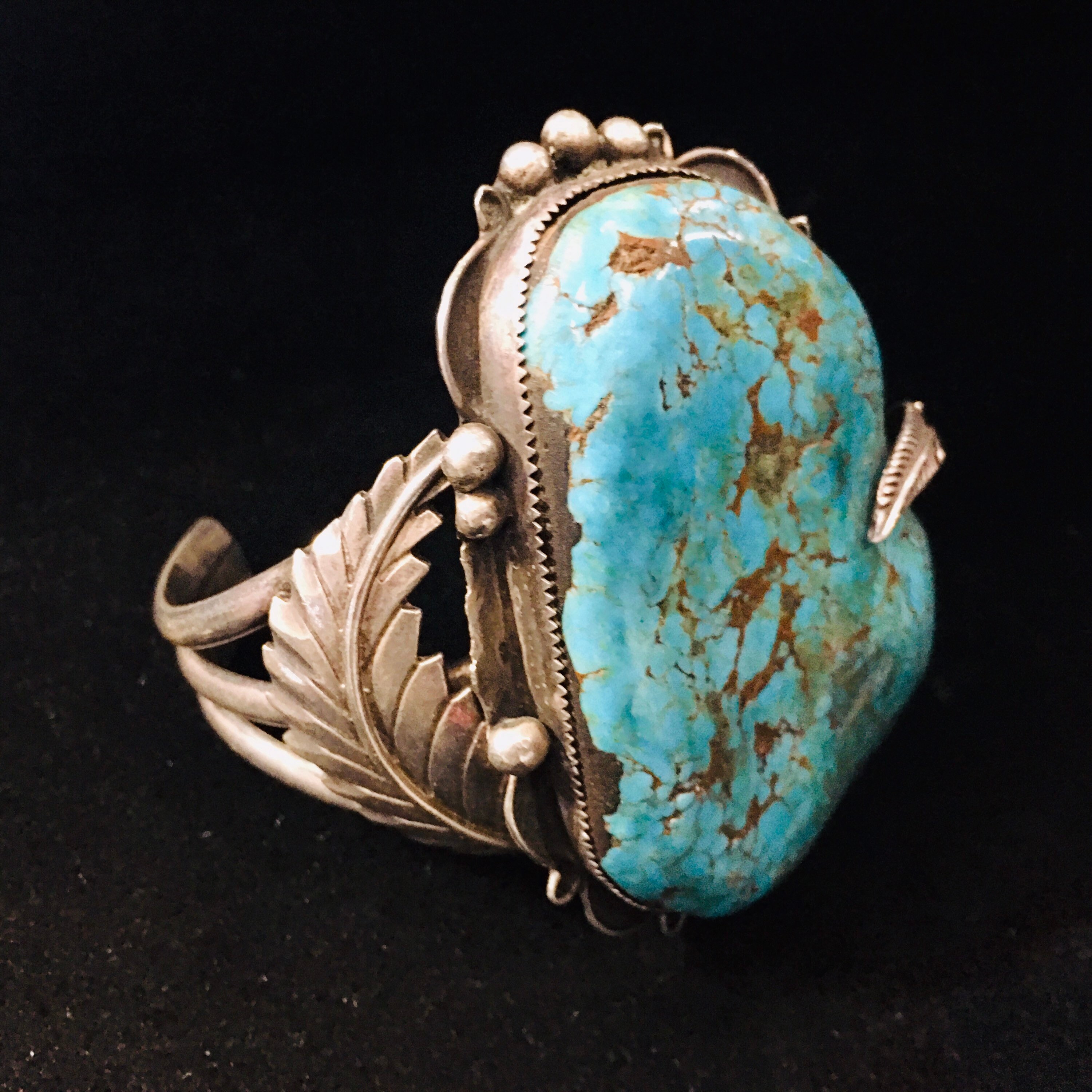 Huge Antique Bracelet Turquoise Stone Cuff Bracelet Set in Sterling ...
