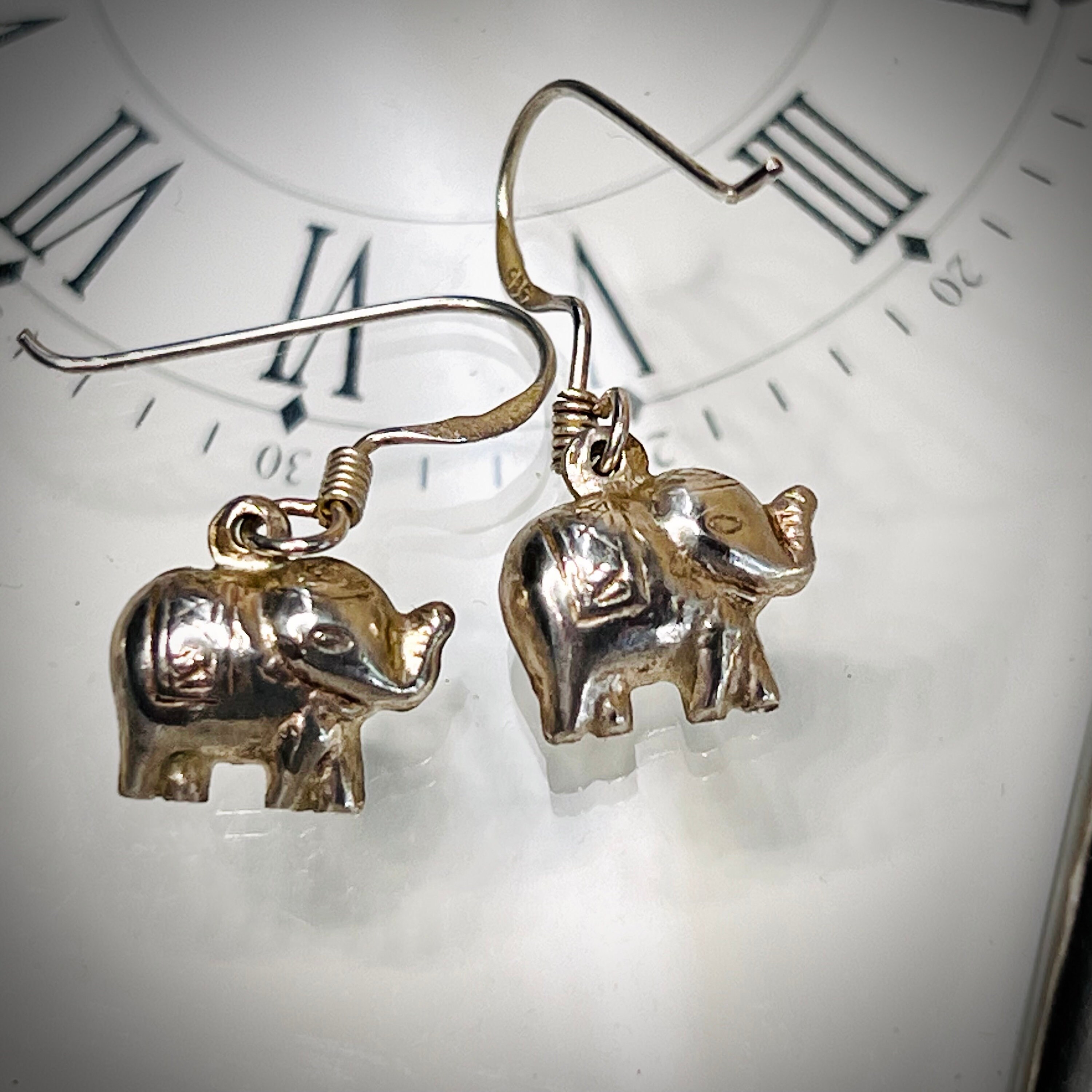 Vintage Sterling Silver Elephant Dangle Earrings: Adorable 925 Silver ...
