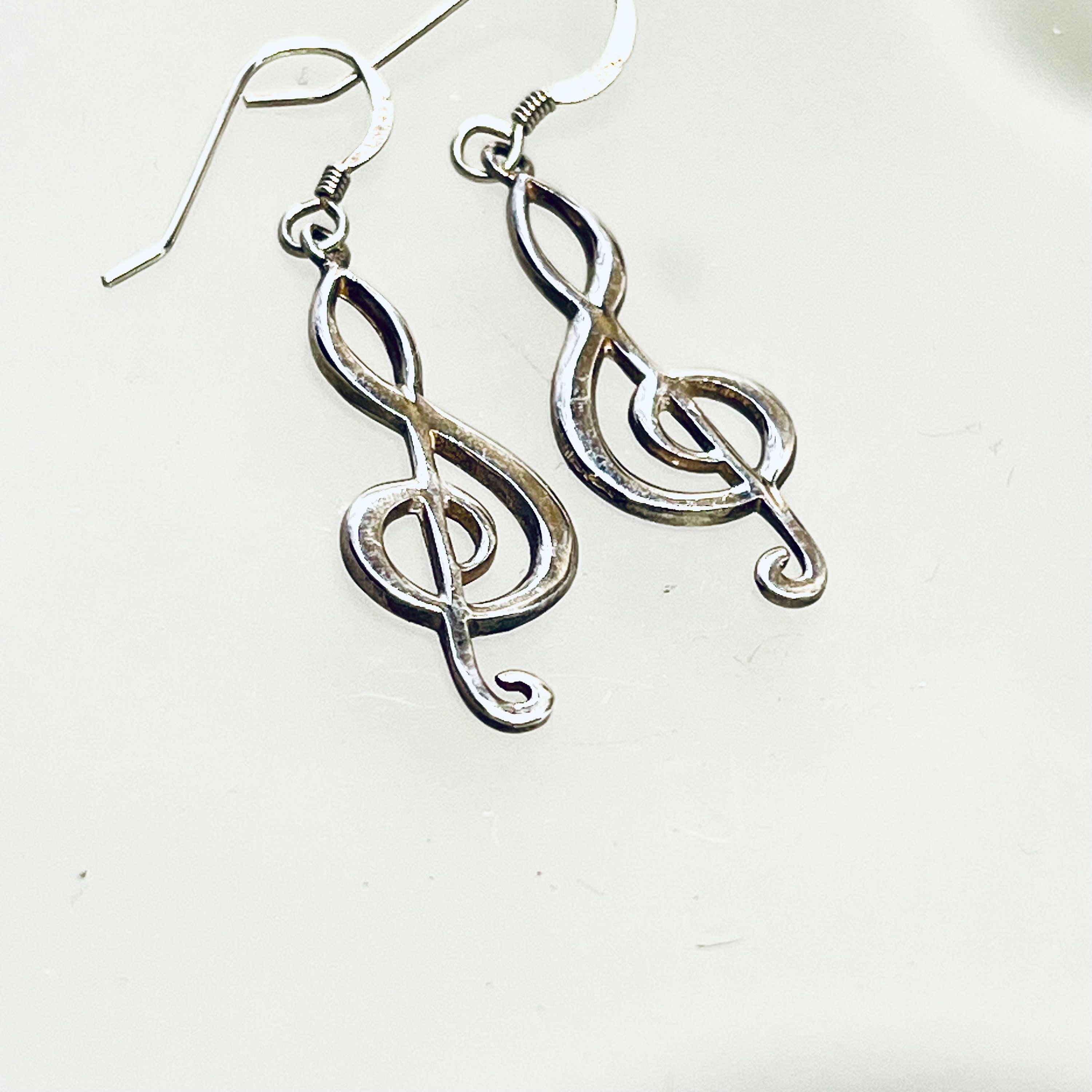 Dangling Treble Clef Music Note Hanging Earrings Sterling Silver From ...