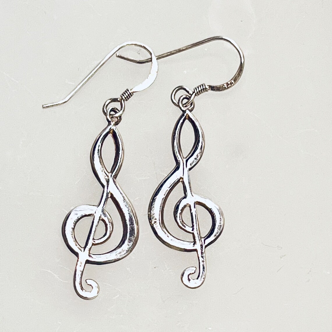 Dangling Treble Clef Music Note Hanging Earrings Sterling Silver From ...